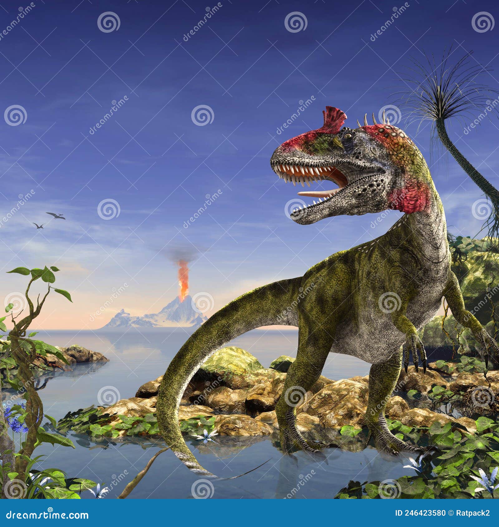 Cryolophosaurus Dinosaur Walking With Head Crest Royalty-Free Stock ...