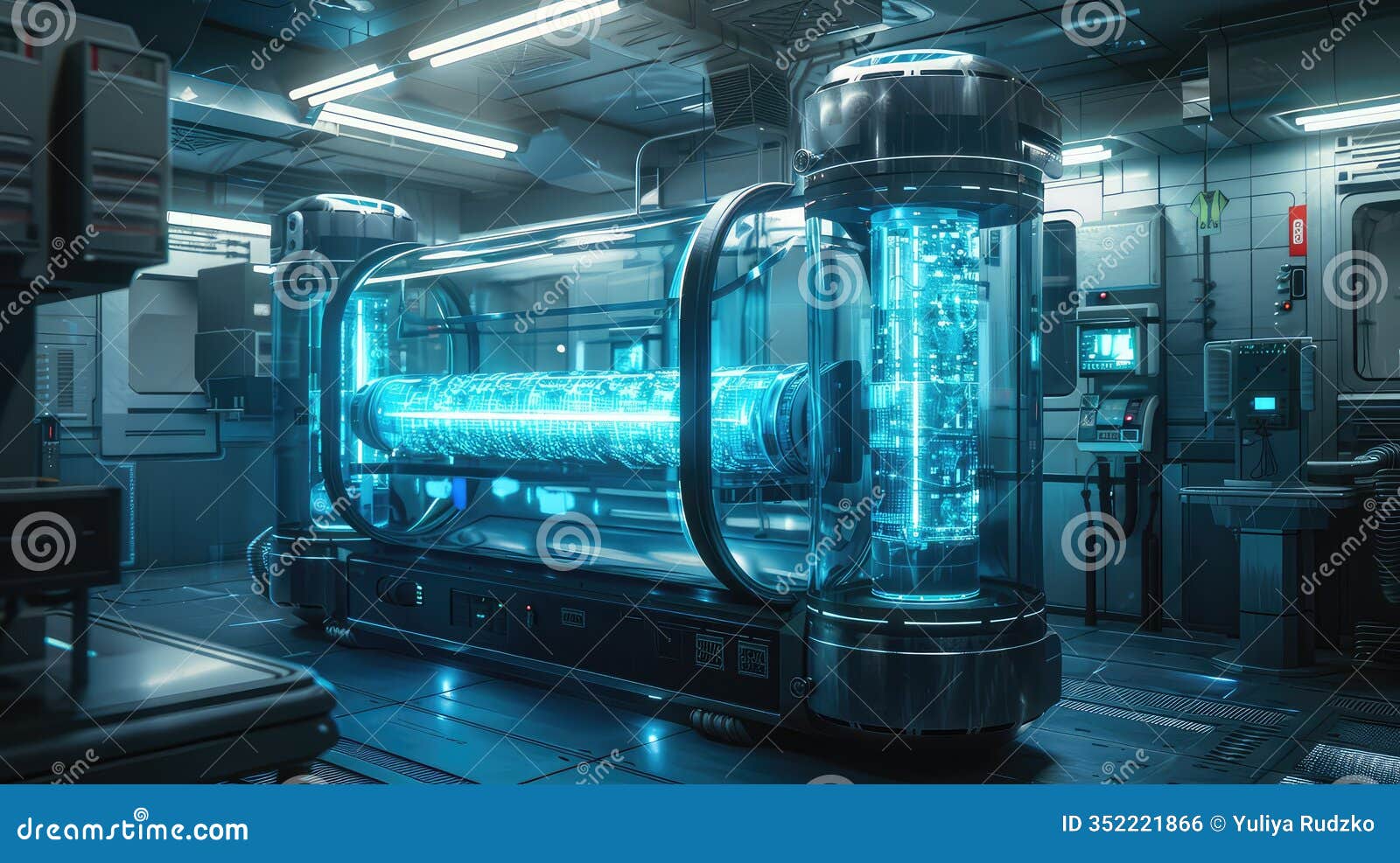 Cryonics Capsule, Futuristic Container In Lab Cartoon Vector ...