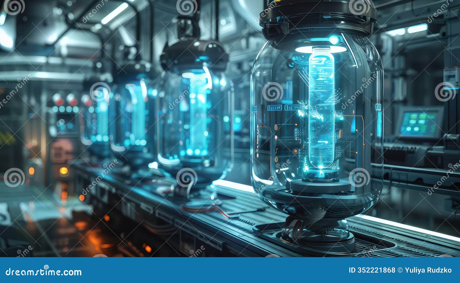 Cryonics Capsule and Futuristic Containers: Sci-Fi Illustration Stock ...