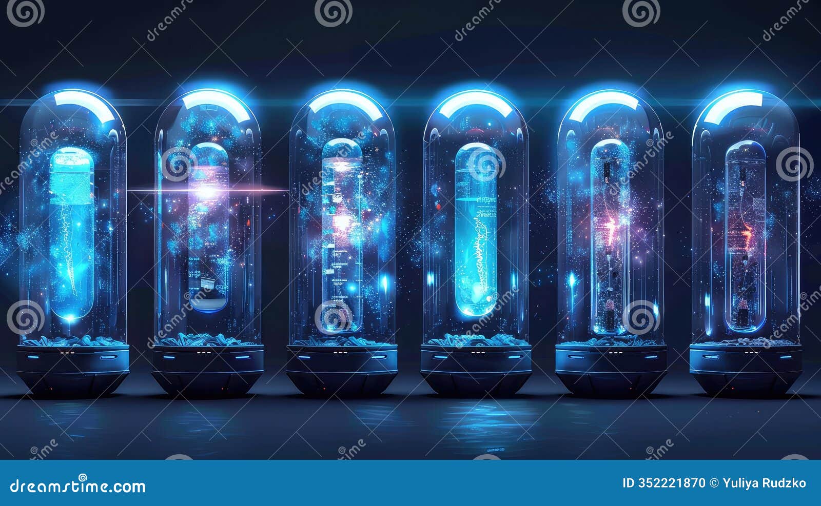 Cryonics Capsule, Futuristic Container In Lab Cartoon Vector | CartoonDealer.com #220732107