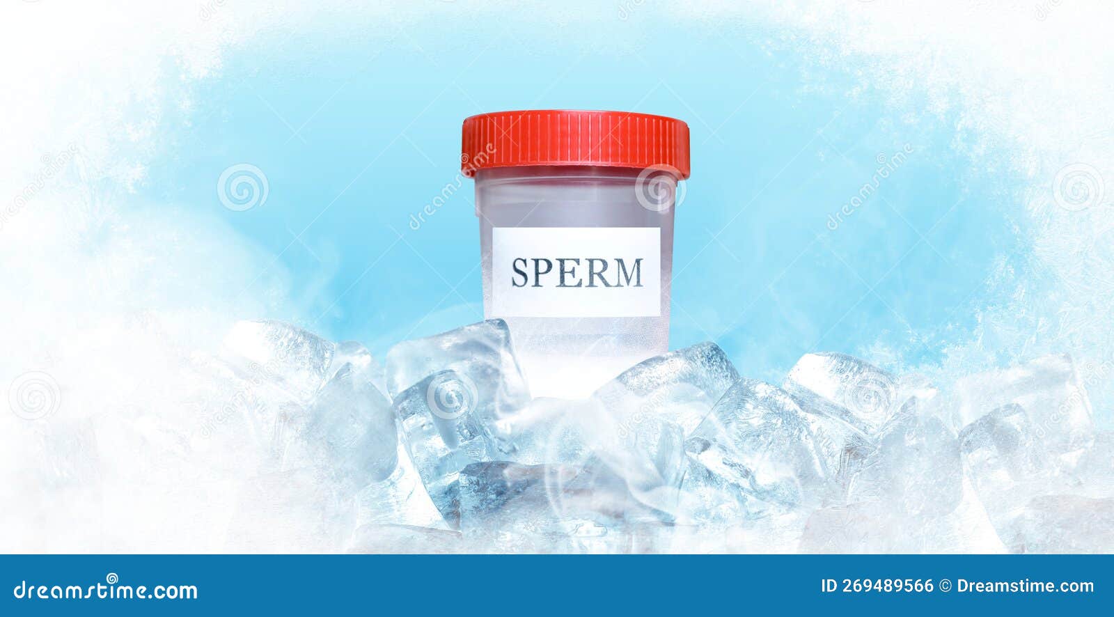 Cryopreservation. Container With Sperm And Ice Cubes On Grey Background ...