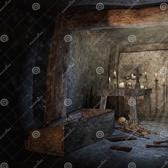 Crypt with scattered bones stock illustration. Illustration of bone ...