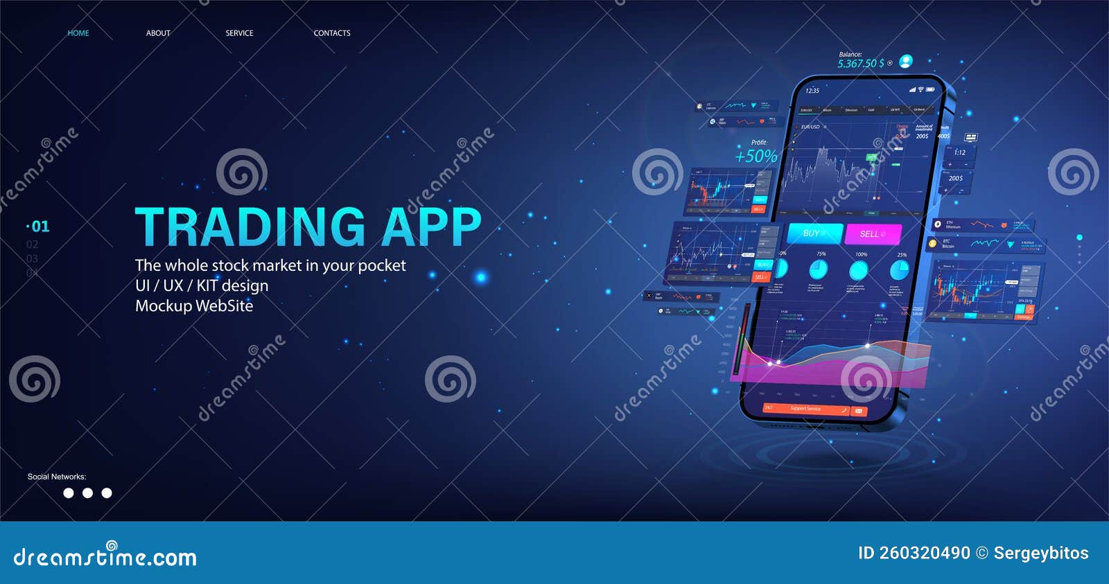 Crypto App for Trading on Mobile Phone. Template 3D Smartphone Stock ...