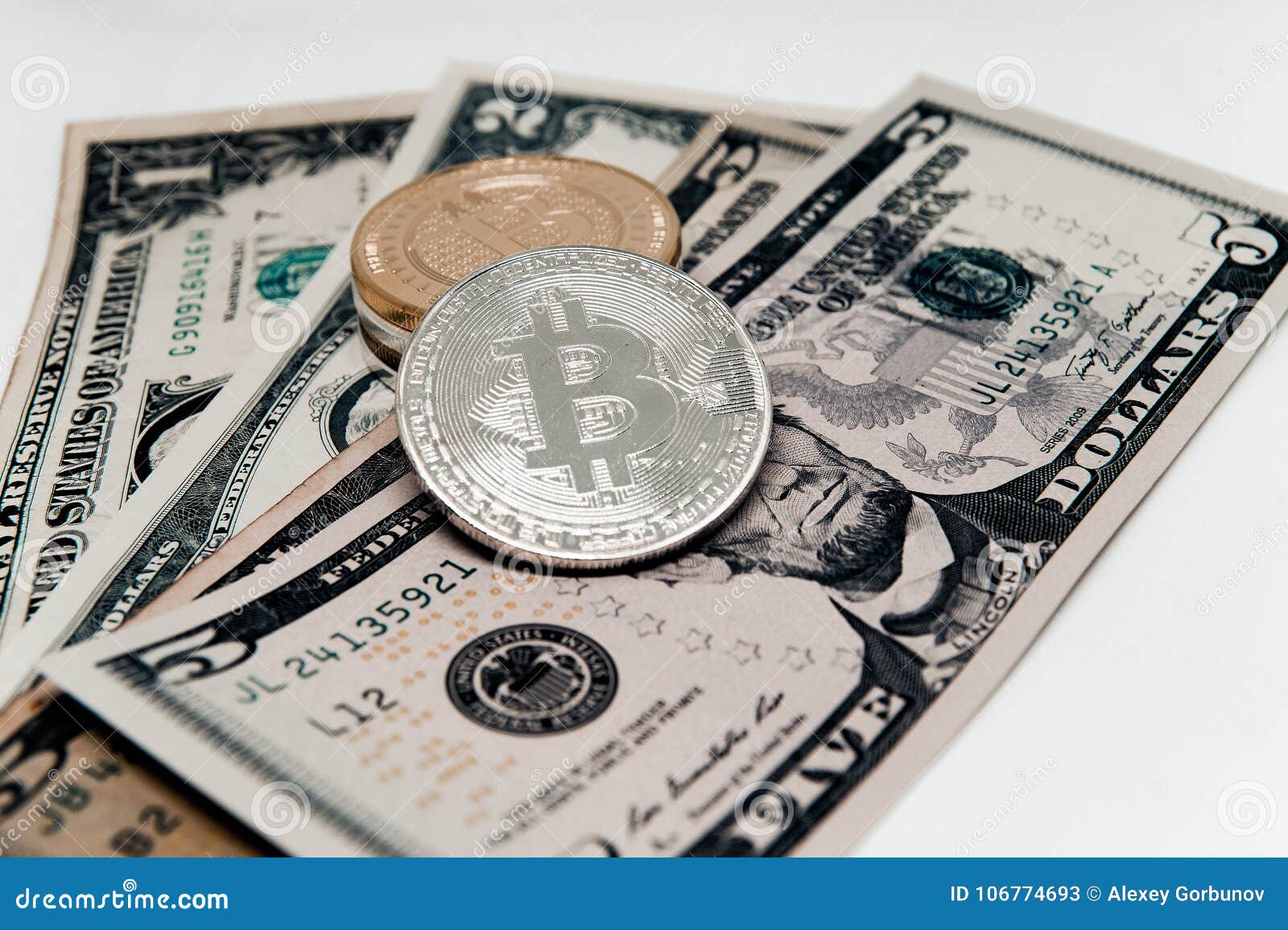 Crypto Currency in the Background of Dollars Stock Image - Image of ...