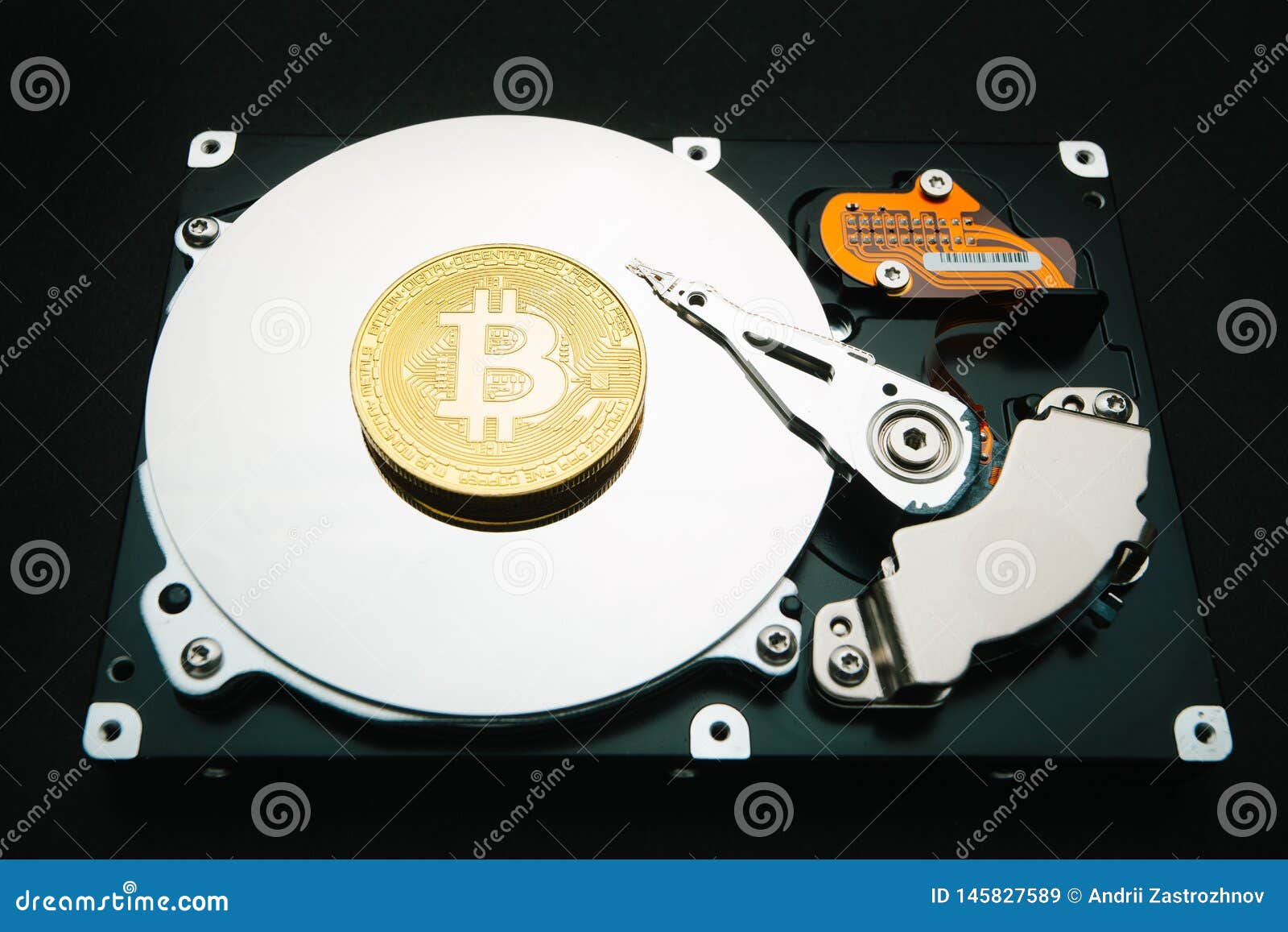 Crypto Currency Bitcoin Against the Hard Disk Drive Stock Image - Image ...