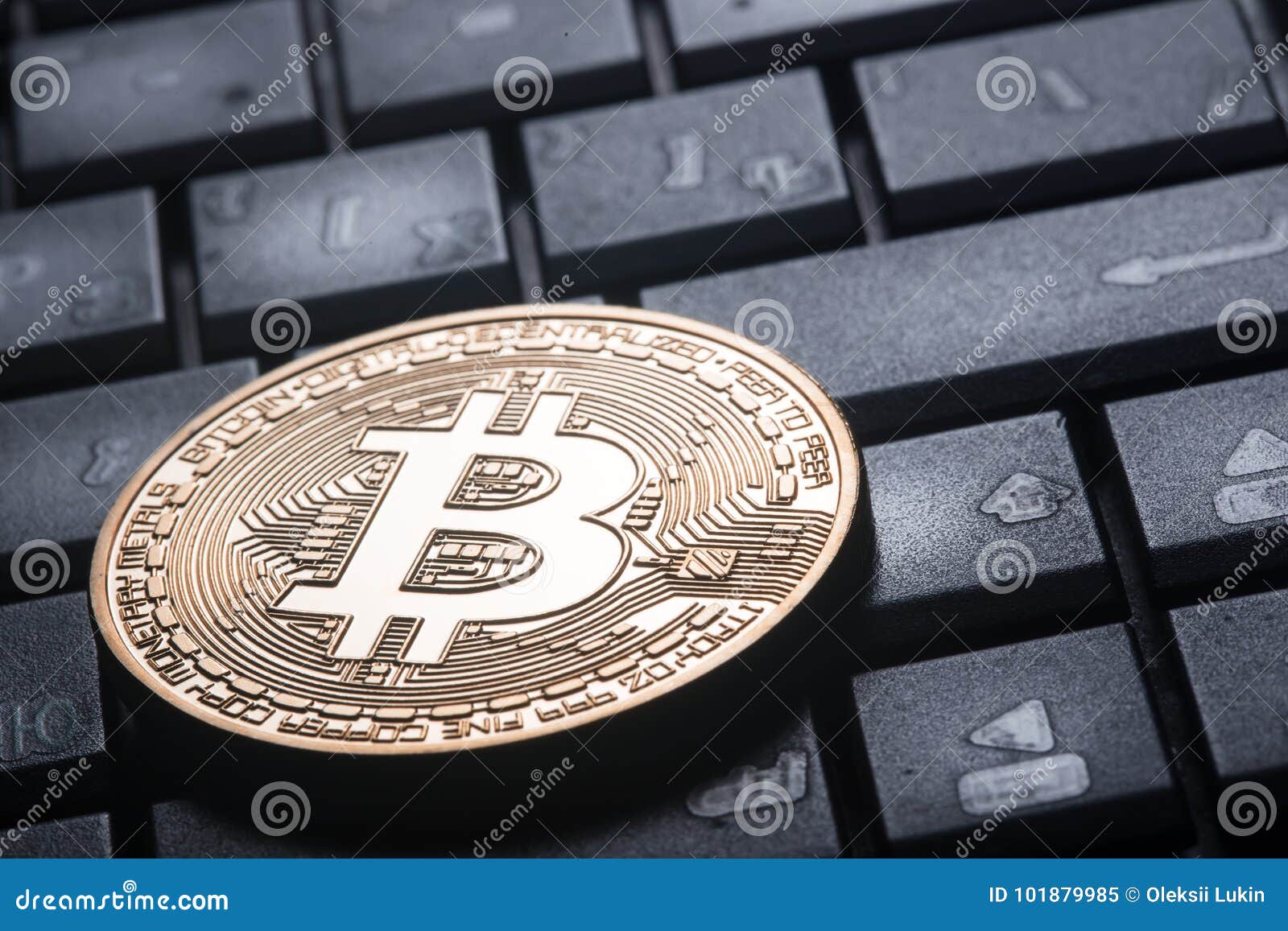 Crypto Currency Gold Bitcoin on the Computer Keyboard Stock Image ...