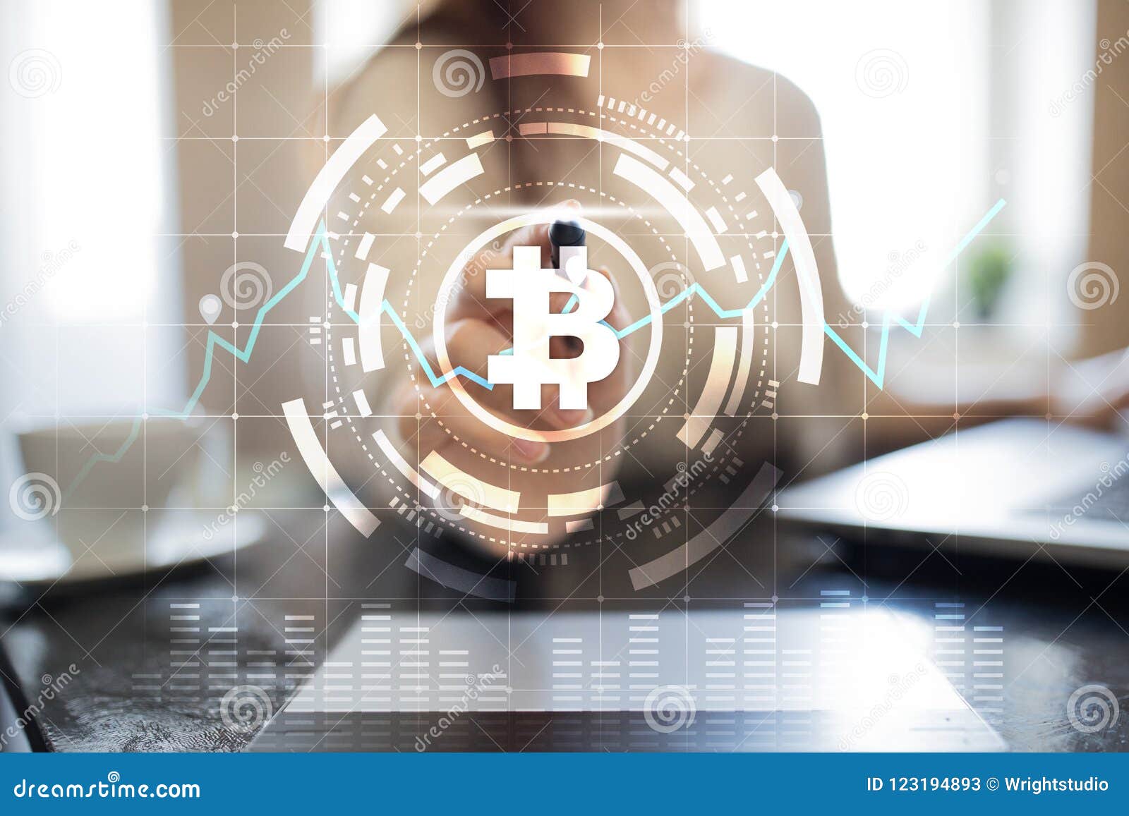 Crypto Currency Icons and Graphs on a Virtual Screen Interface. ICO ...