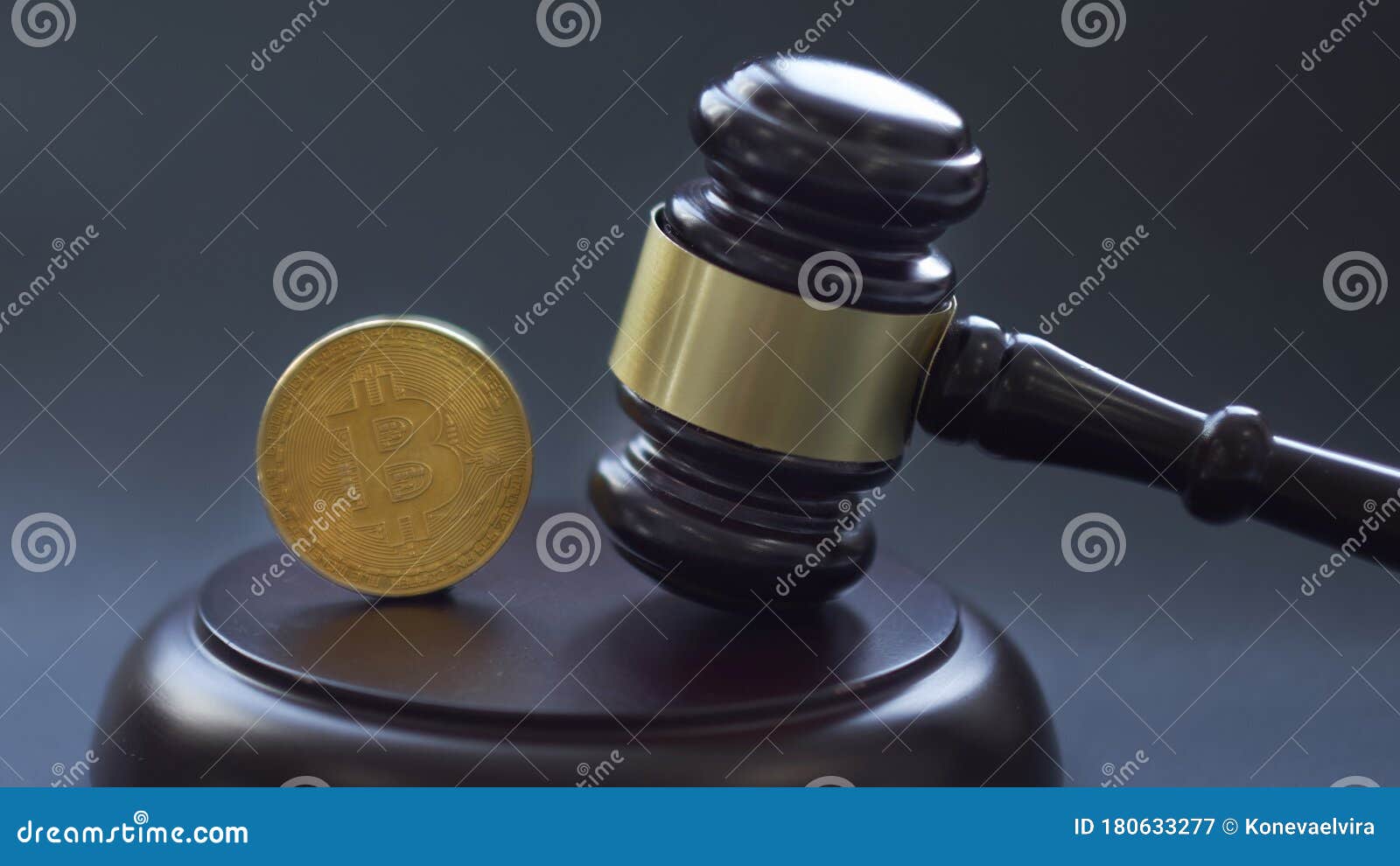 Crypto Currency Law Theme, Gavel and Bitcoin Symbol on Brown Table with ...