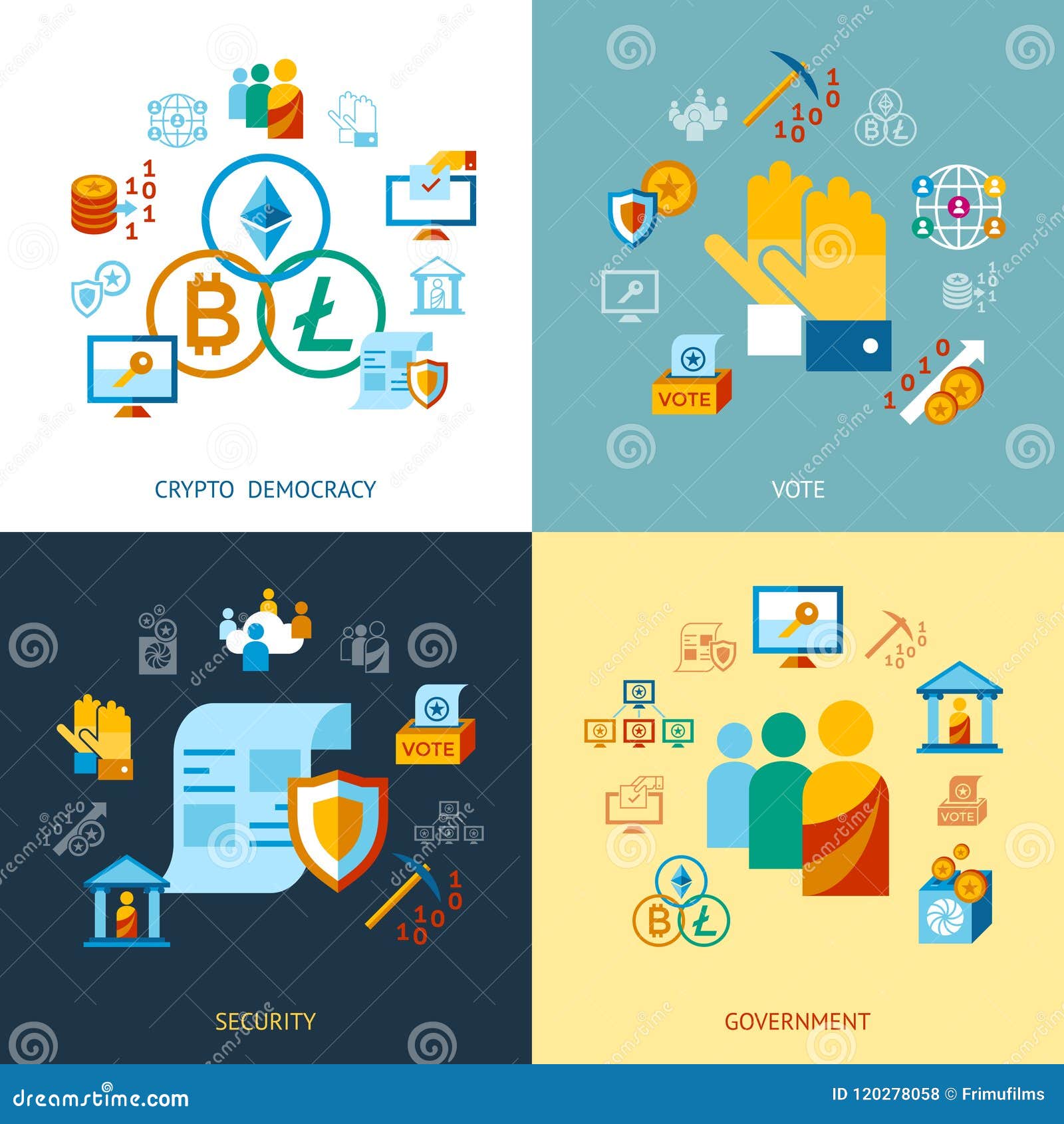 Crypto democracy icons set stock illustration. Illustration of ...