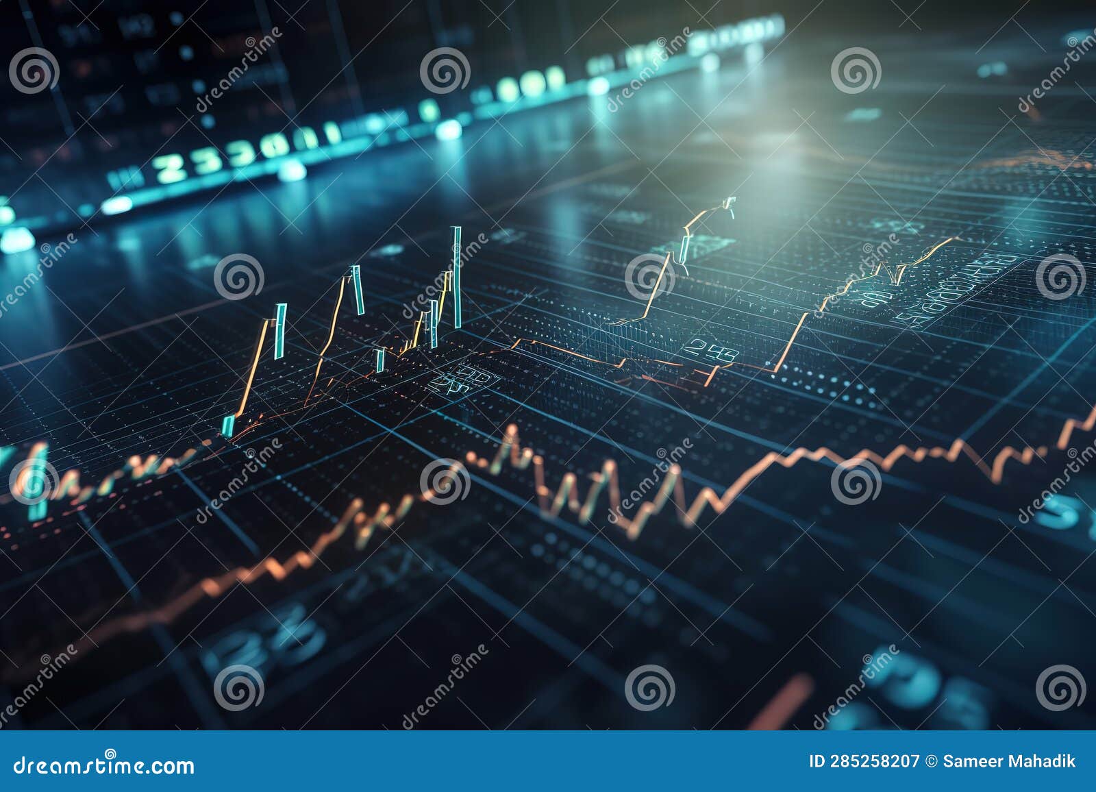 Crypto Graph Chart with Black Background and Blue Lines on a Device ...