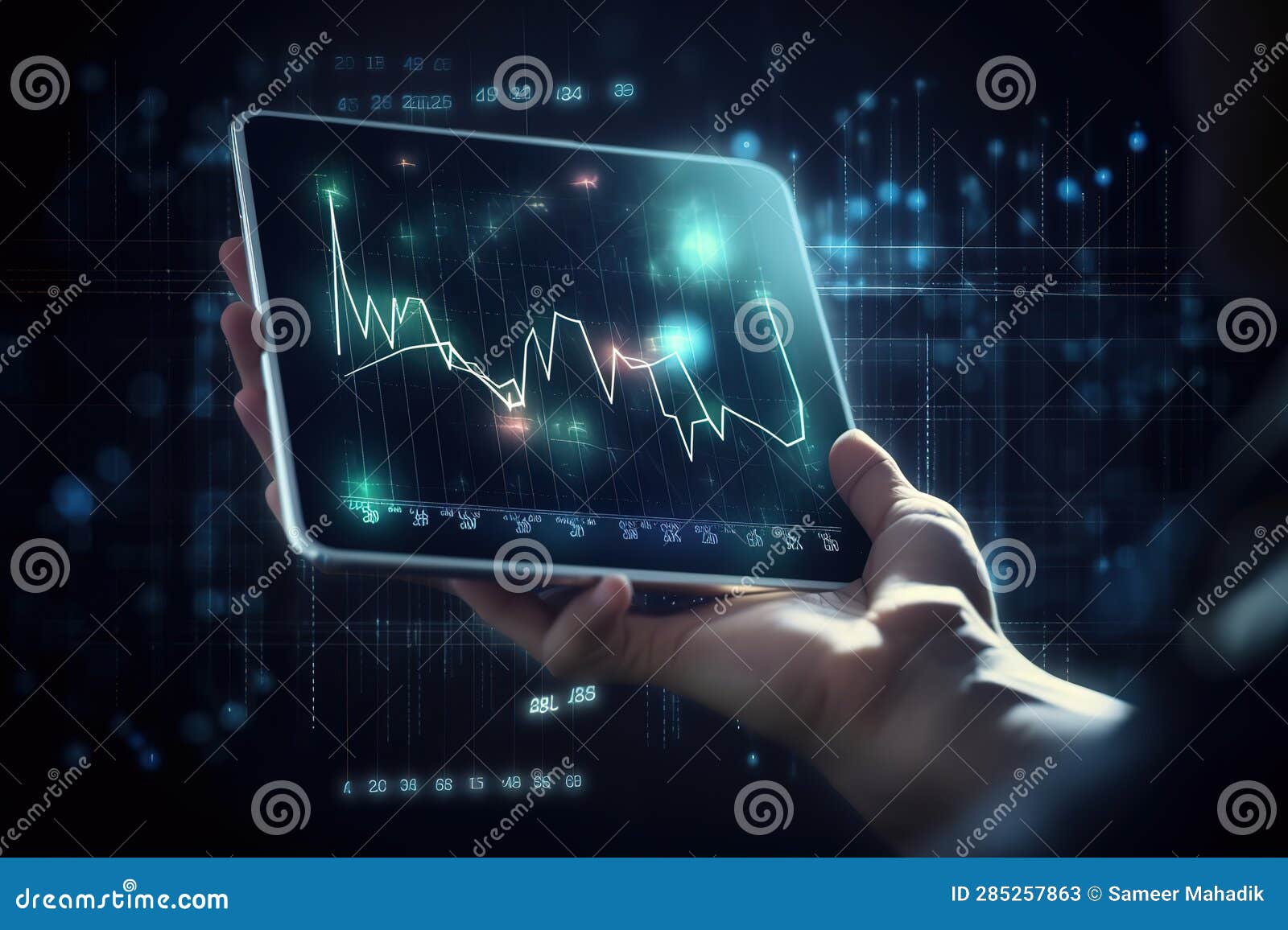 Crypto Graph Chart with Black Background and Blue Lines on a Device ...