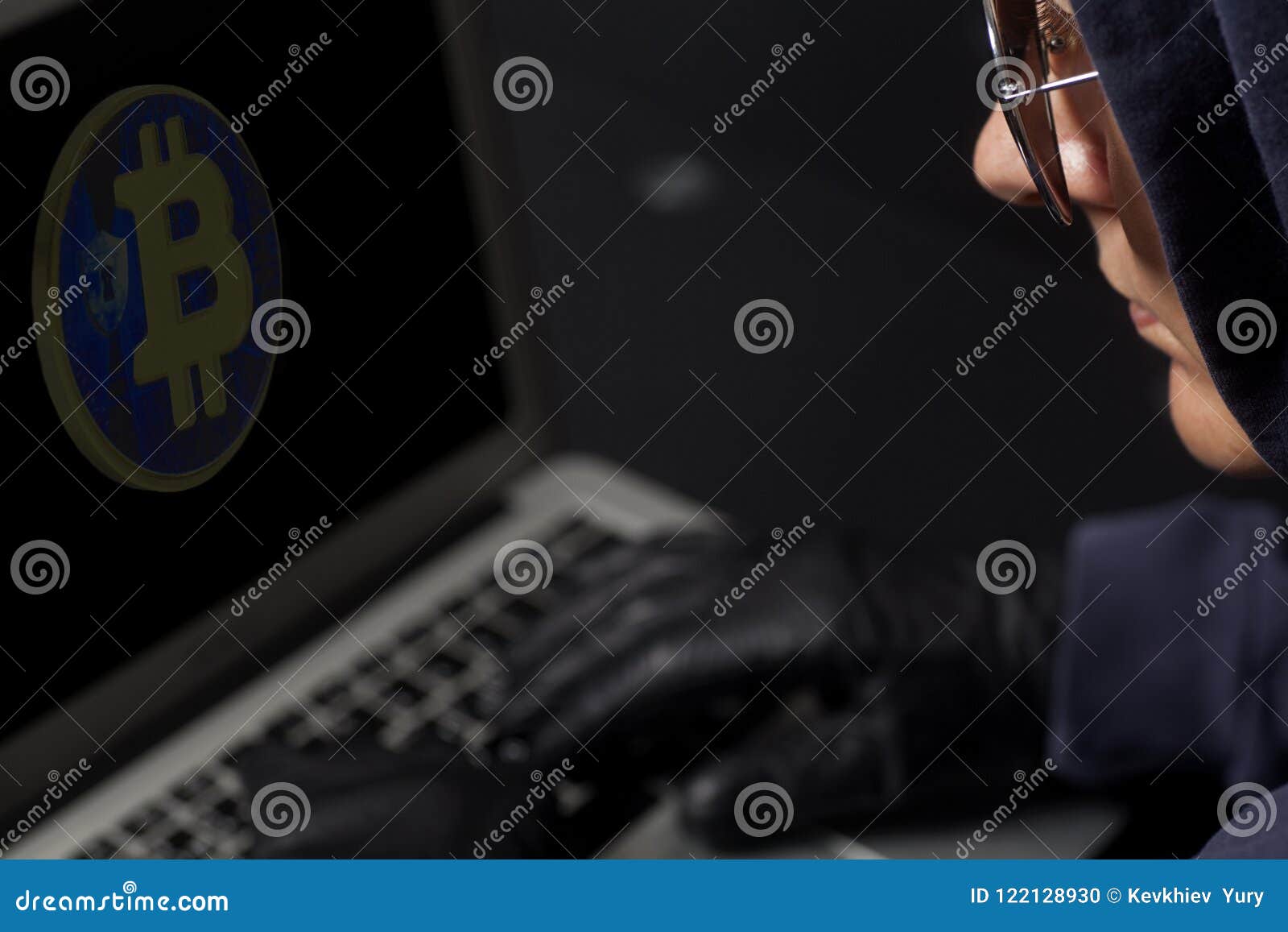 Crypto Hacker with Laptop and Bitcoin .Concept of Internet Criminal ...