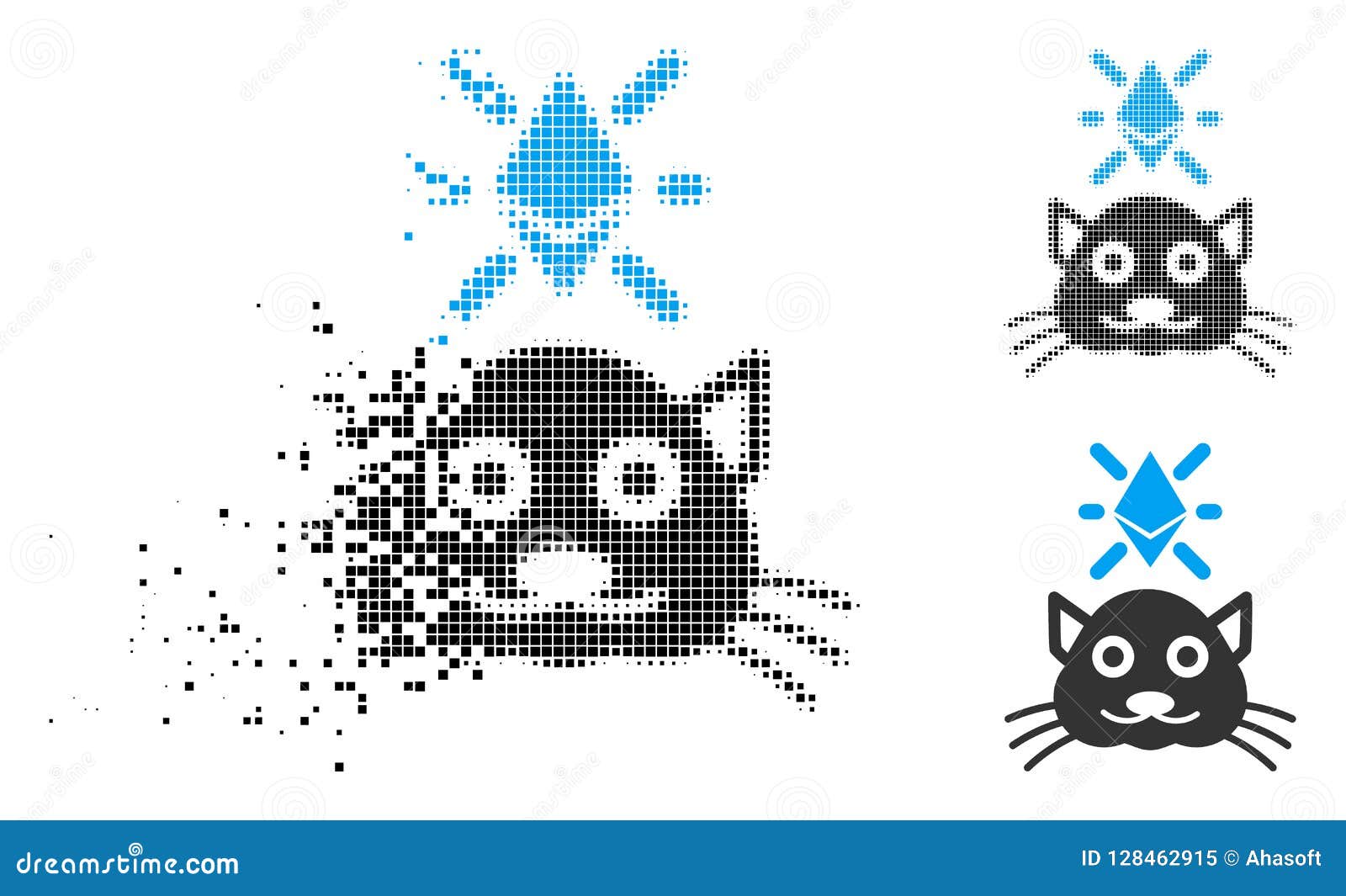 Decomposed Dot Halftone Crypto Kitty Icon Stock Vector - Illustration ...