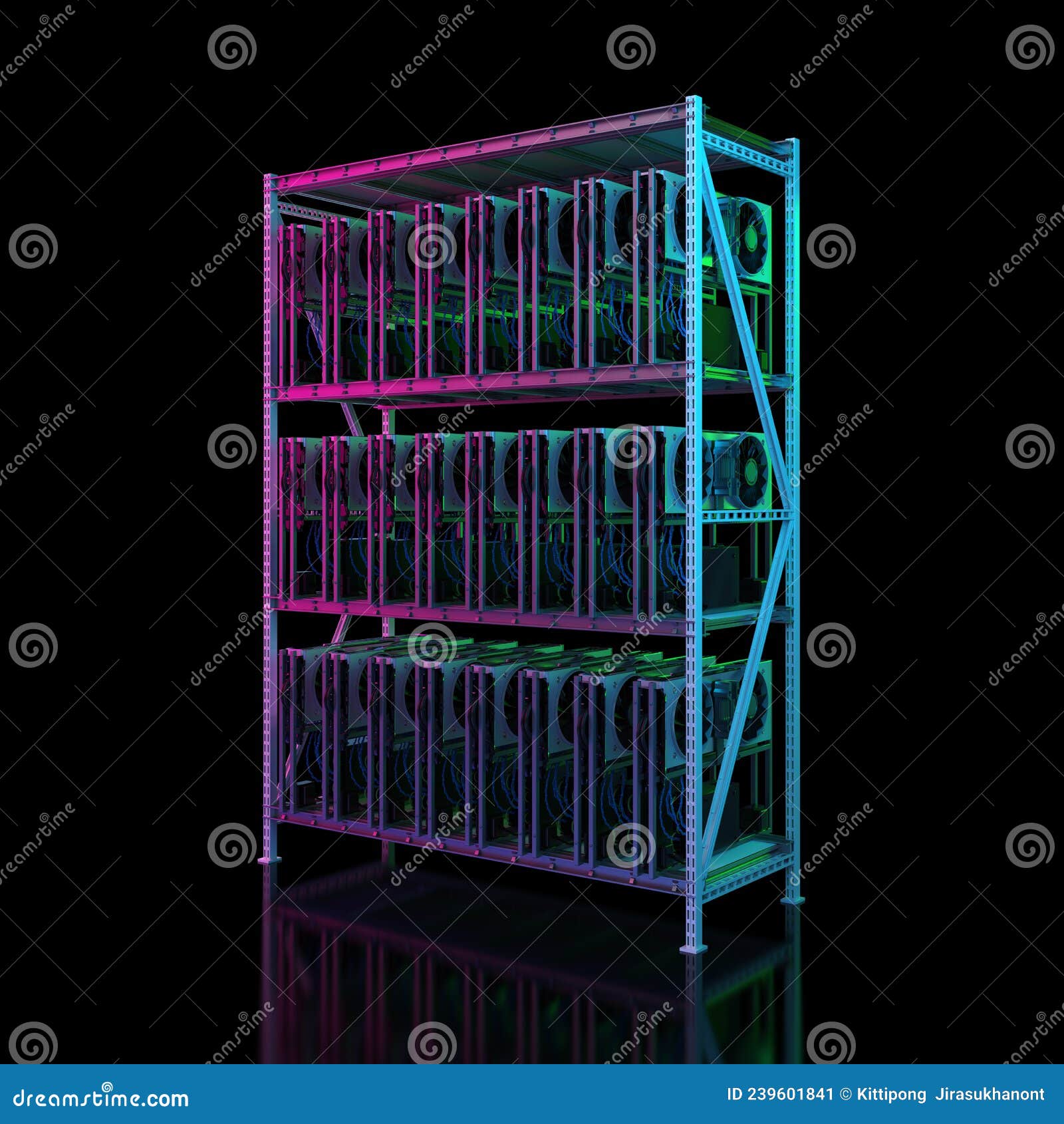 Crypto Mining Farm with Graphic Card or Gpu Rack Stock Illustration ...