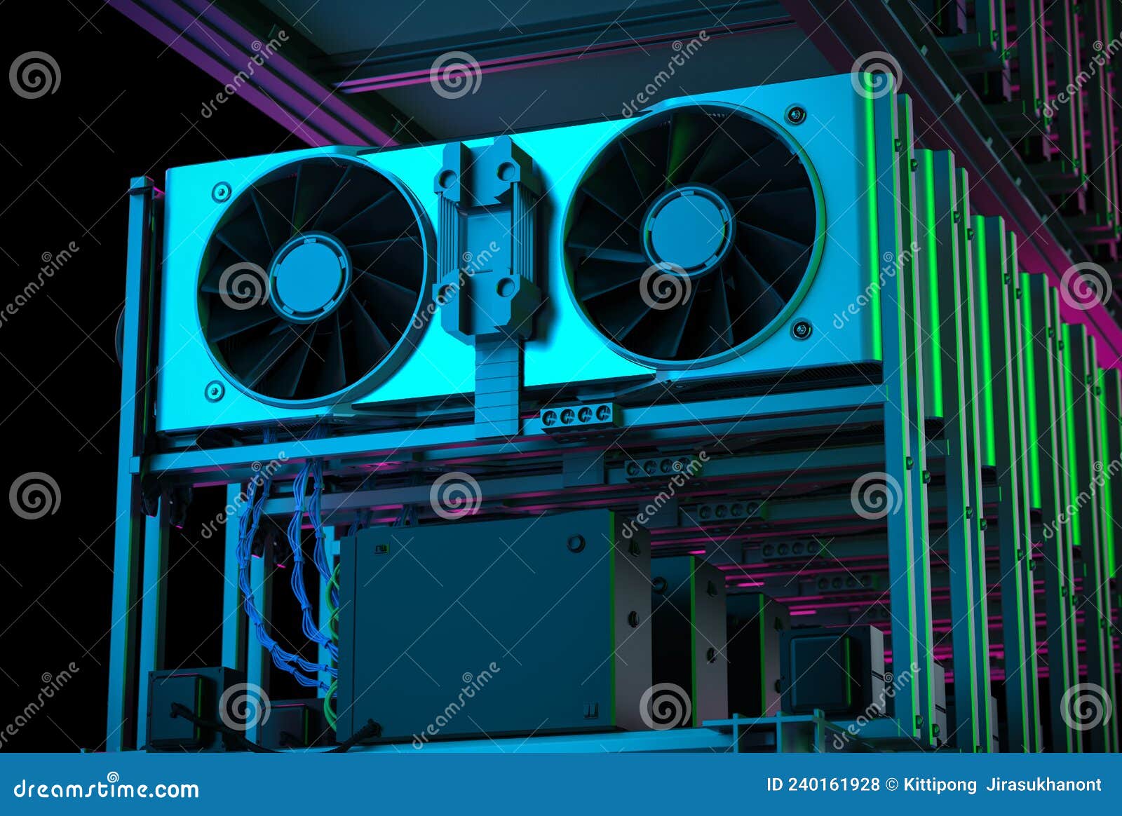 Crypto Mining Farm with Graphic Card or Gpu Rack Stock Illustration ...