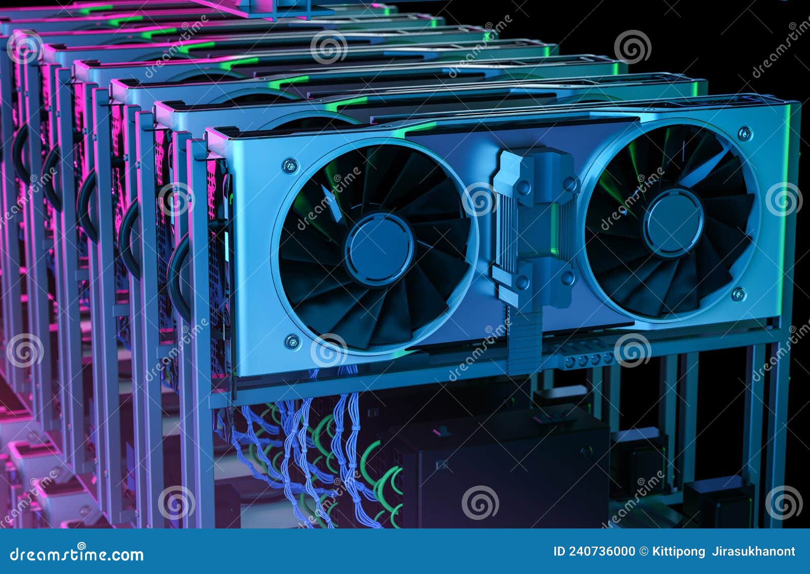Crypto Mining Farm with Graphic Card or Gpu Rack Stock Illustration ...