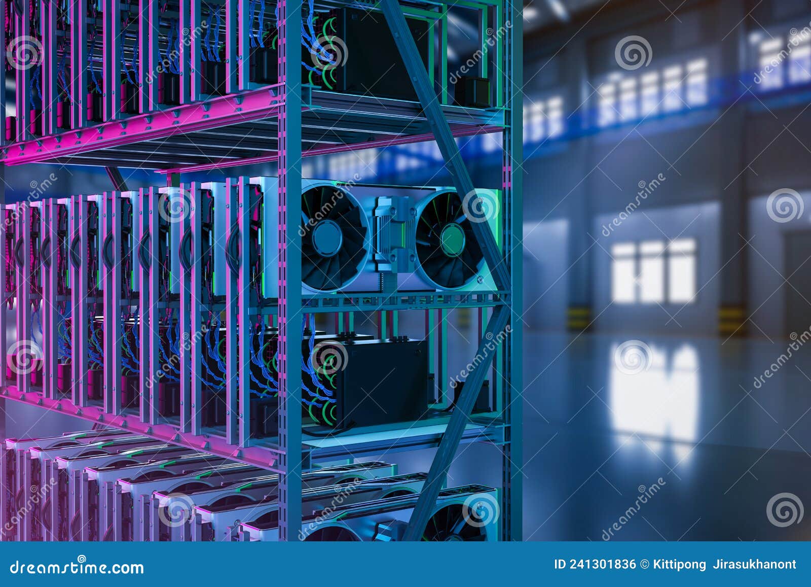 Crypto Mining Farm with Graphic Card or Gpu Rack Stock Illustration ...