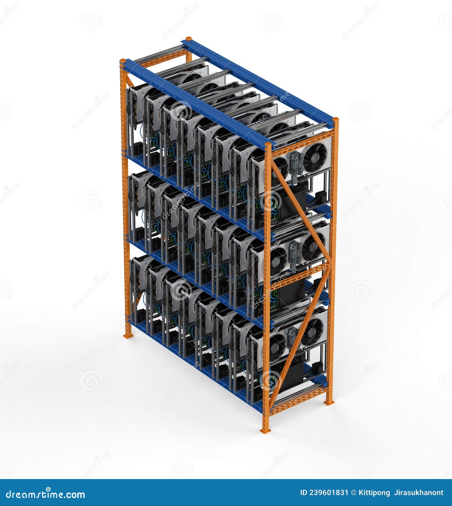 Crypto Mining Farm with Graphic Card or Gpu Rack Stock Illustration ...