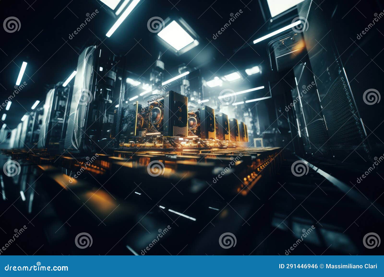 A Crypto Mining Farm with Rows of Computer Equipment, Highlighting the ...