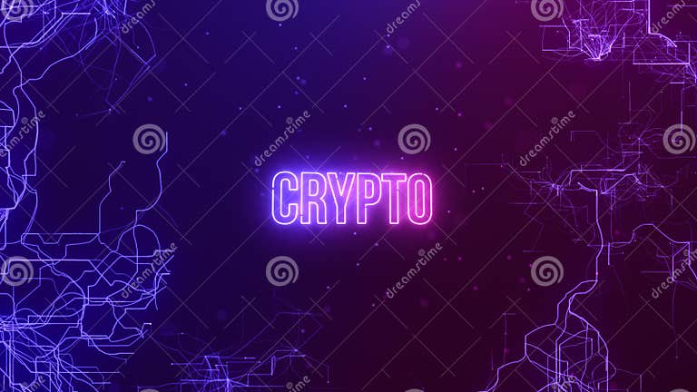 Crypto Tech Text Neon on Abstract Background of Connection Data ...