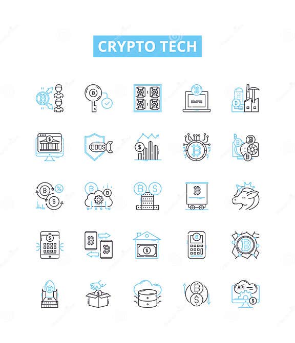 Crypto Tech Vector Line Icons Set Cryptocurrency Blockchain Mining Security Trading