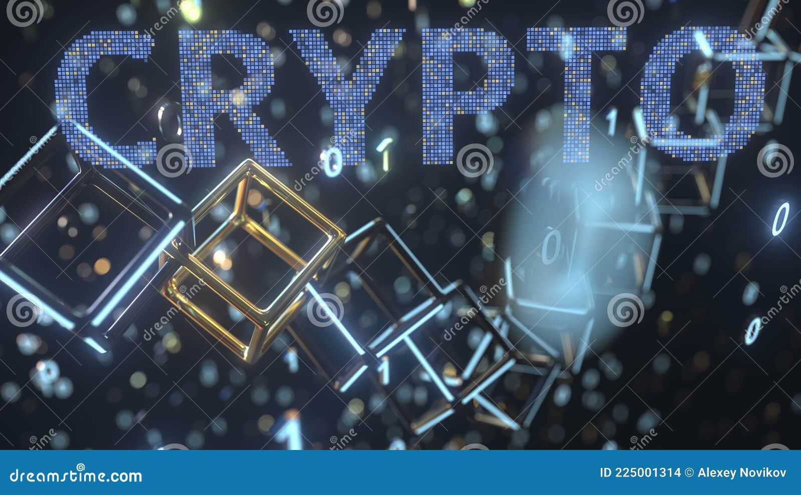 CRYPTO Text and Chain with Binary Numbers. Programming Concept, 3D Rendering Stock Illustration ...