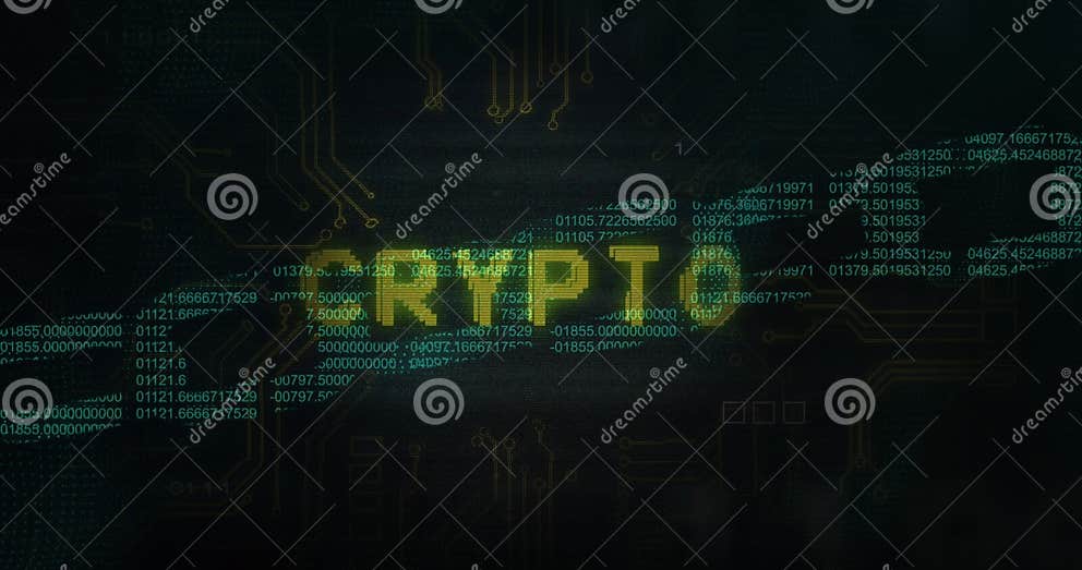 Crypto Text and Microprocessor Connections Over Security Chain Icon Against Black Background ...