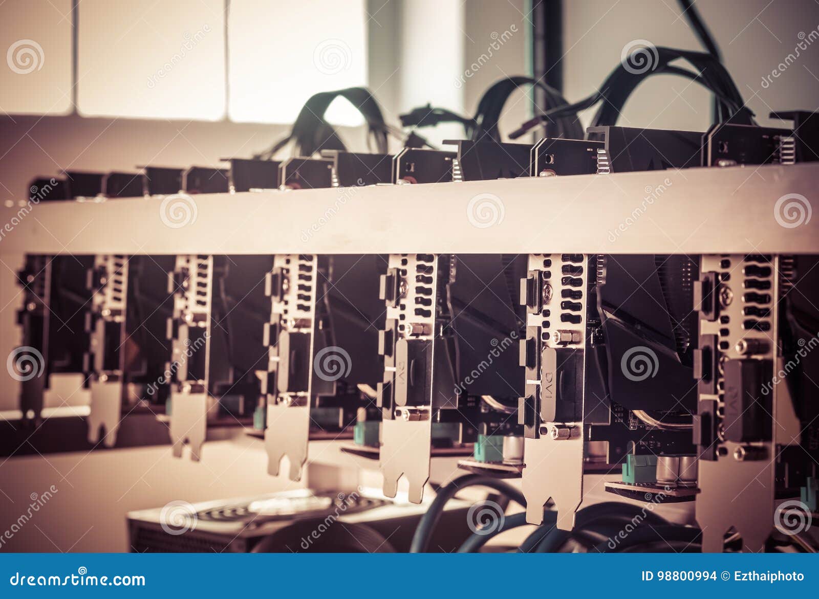 Cryptocurrency Background Mining Rig , Close Up Of Array Of GPUs For ...