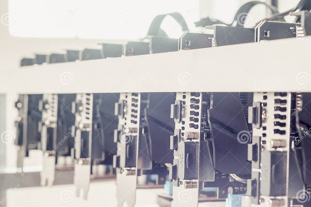Cryptocurrency Background Mining Rig, Close Up of Array of GPU Stock ...