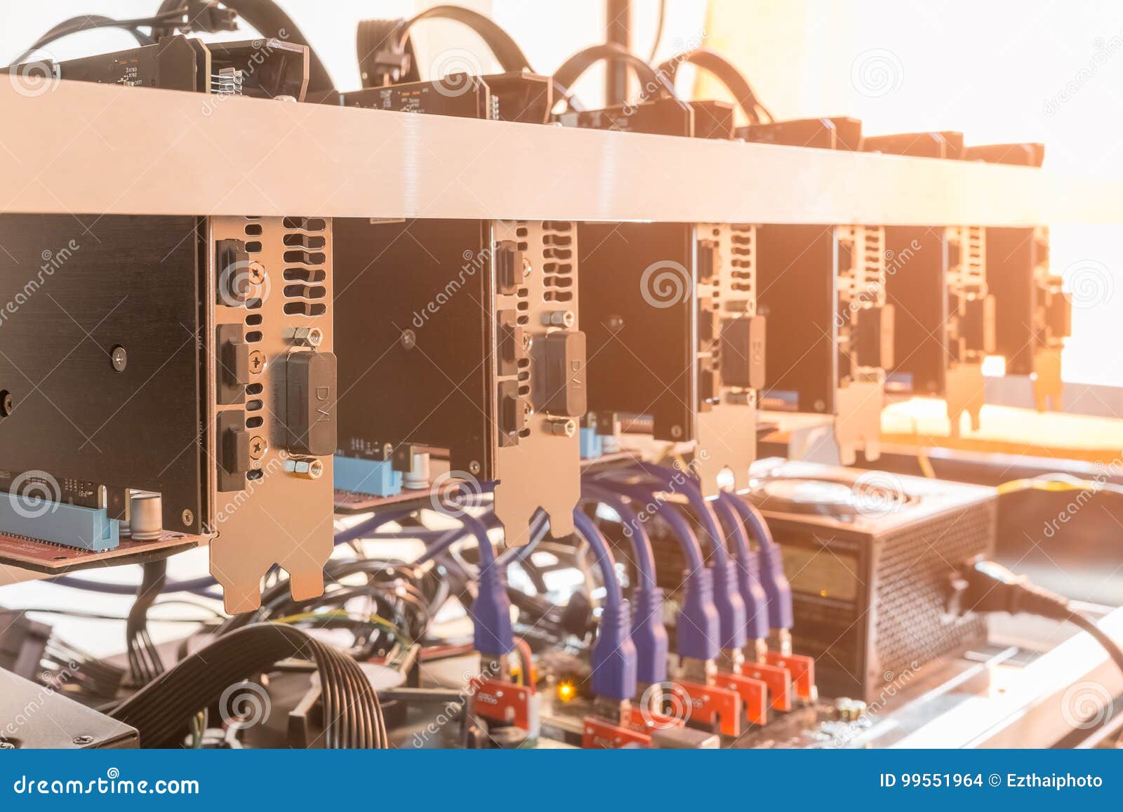 Cryptocurrency Background Mining Rig , Close Up Of Array Of GPUs For ...