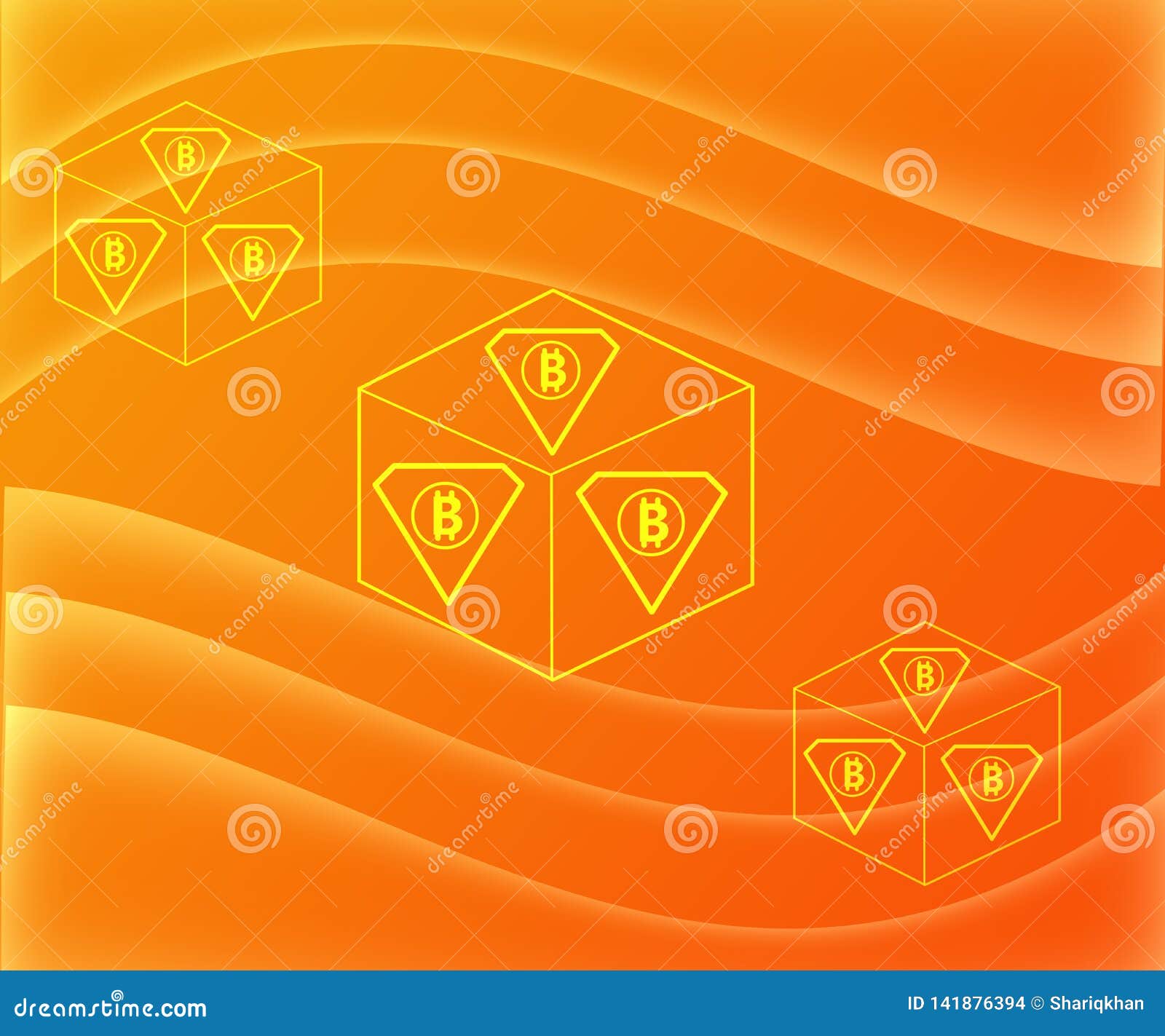 Cryptocurrency Bitcoin Blocks on Yellow Orange Gradient Background ...