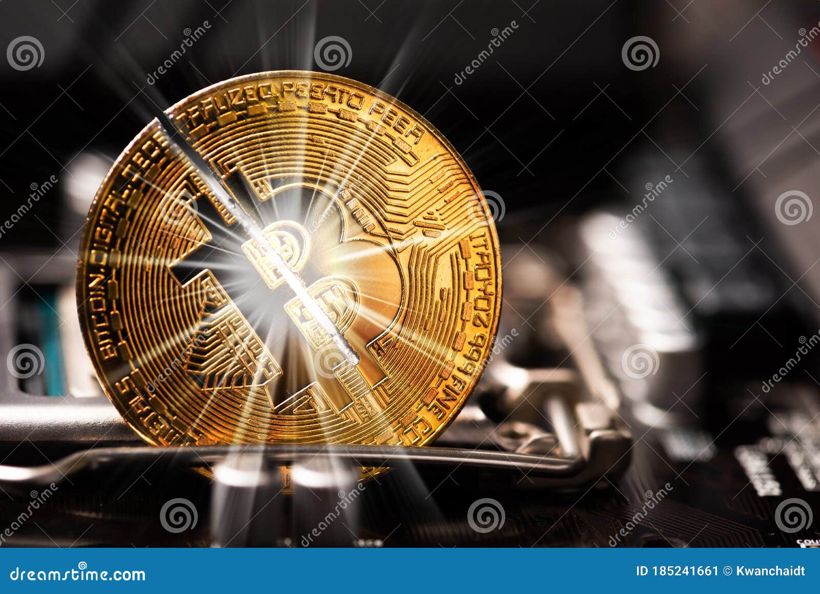 Cryptocurrency Bitcoin with Cutting Traces in the Middle on Computer ...