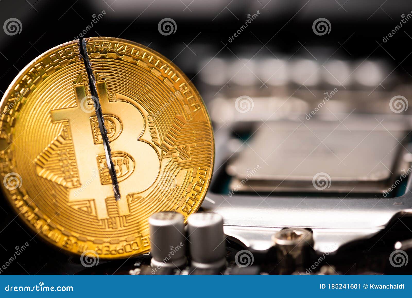 Cryptocurrency Bitcoin with Cutting Traces in the Middle on Computer ...