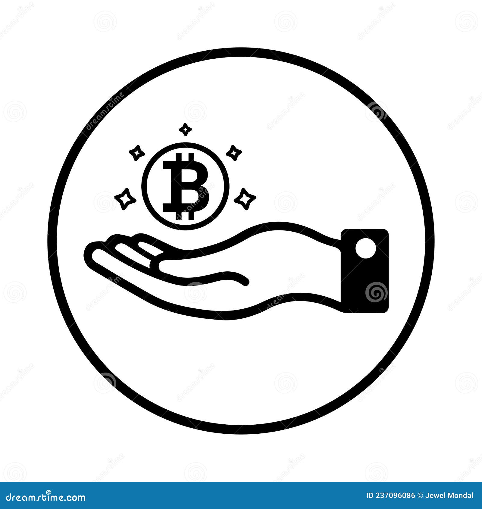 Cryptocurrency, Bitcoin, Hand Icon. Black Vector Sketch. Stock Vector ...