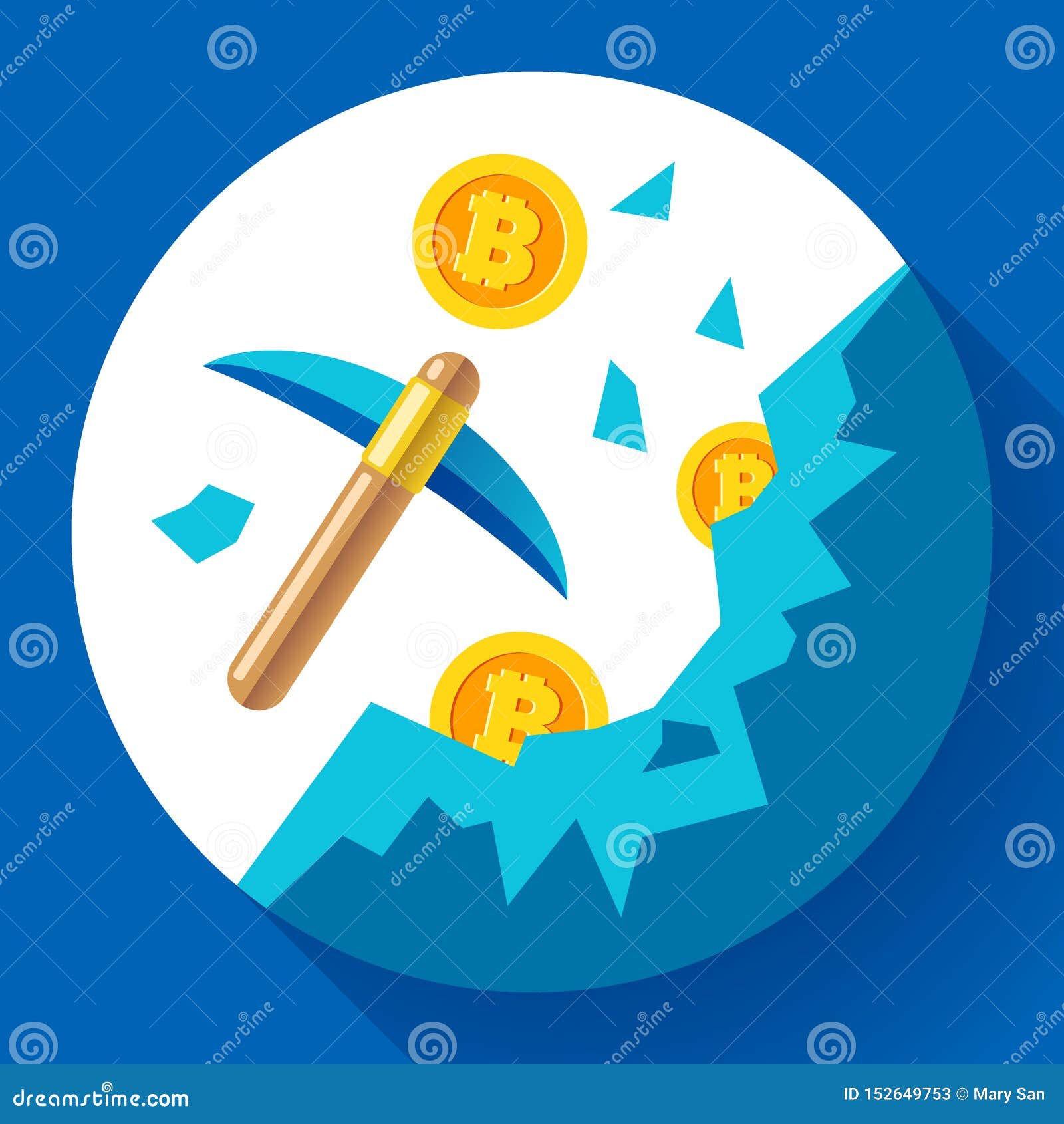 Cryptocurrency Mining Icon Concept With Pickaxe, Coins In Mountains ...