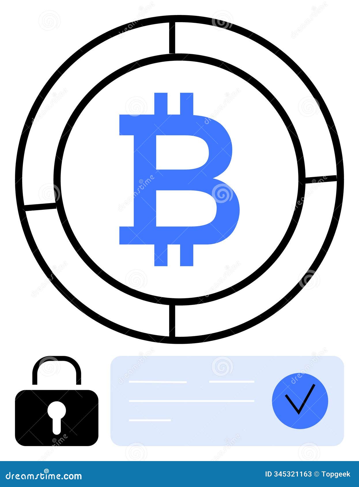 Cryptocurrency Bitcoin Symbol with Security Lock and Approval Checkmark ...
