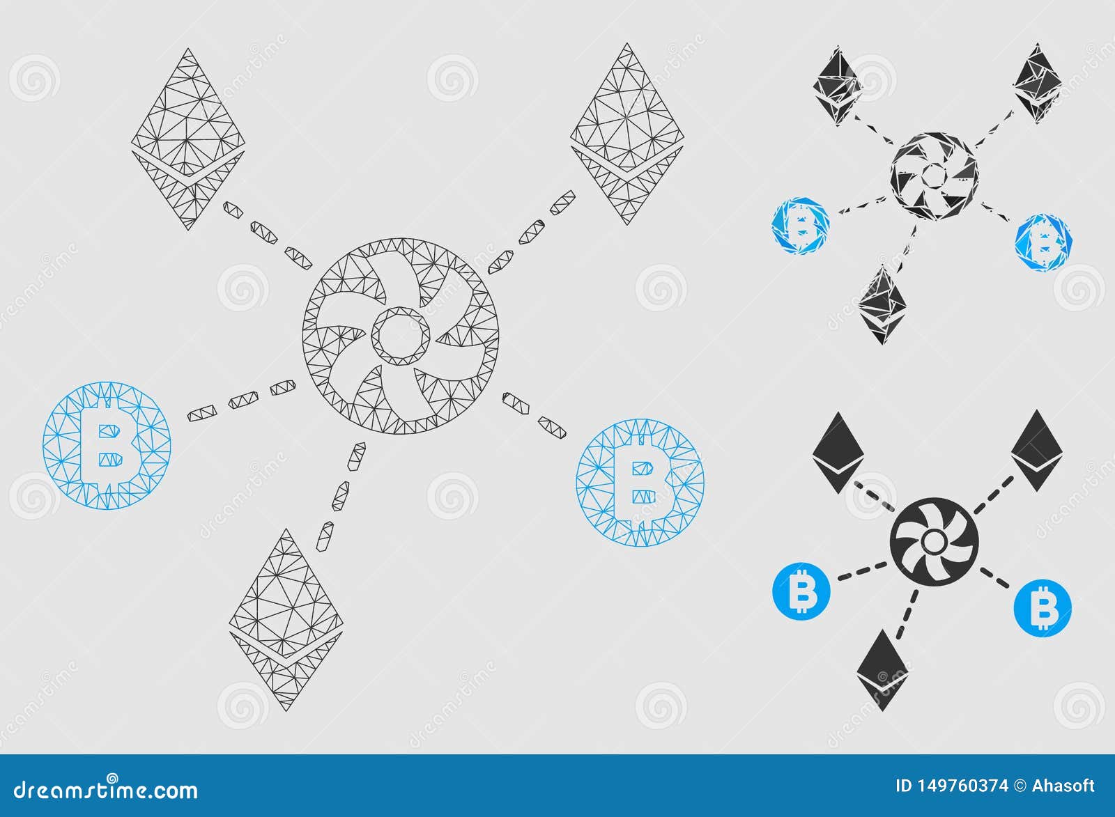 Cryptocurrency Blender Rotor Vector Mesh 2D Model and Triangle Mosaic ...