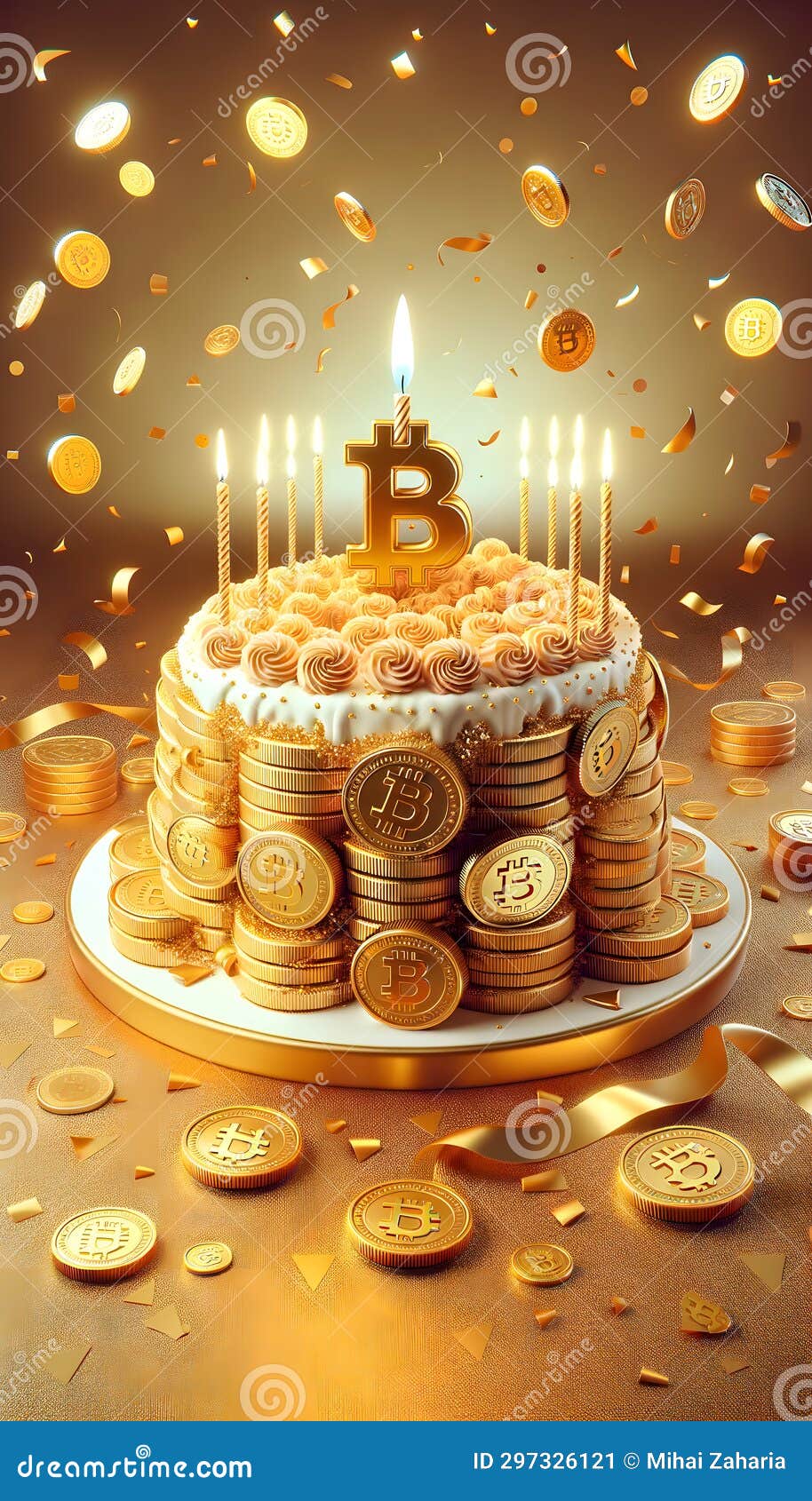 Cryptocurrency Celebration Cake with Bitcoin. Generative AI Stock ...