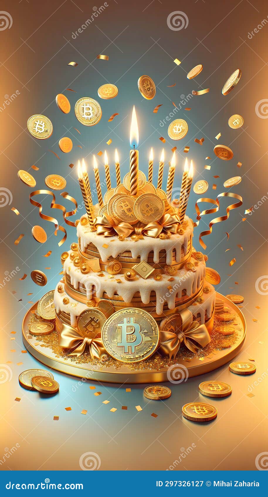 Cryptocurrency Celebration Cake with Bitcoin. Generative AI Stock ...