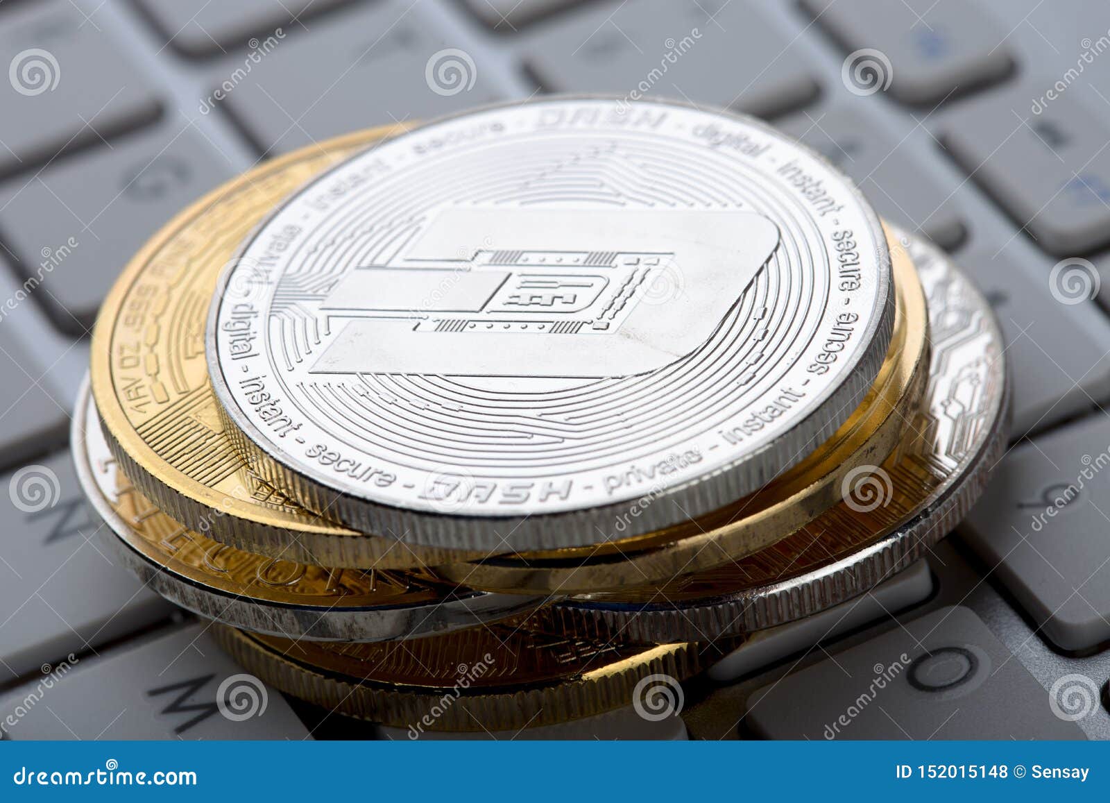 Cryptocurrency Coins - Dinero and Other Close Up Editorial Stock Photo ...