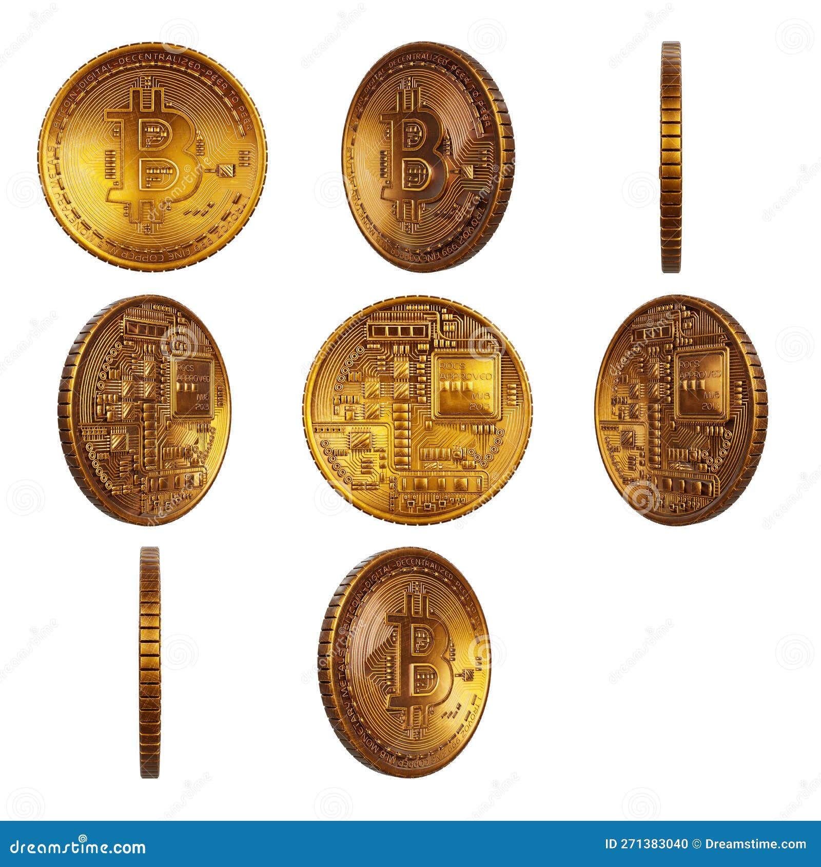 A Cryptocurrency Collection Set of Golden Bitcoin. Front, Side ...