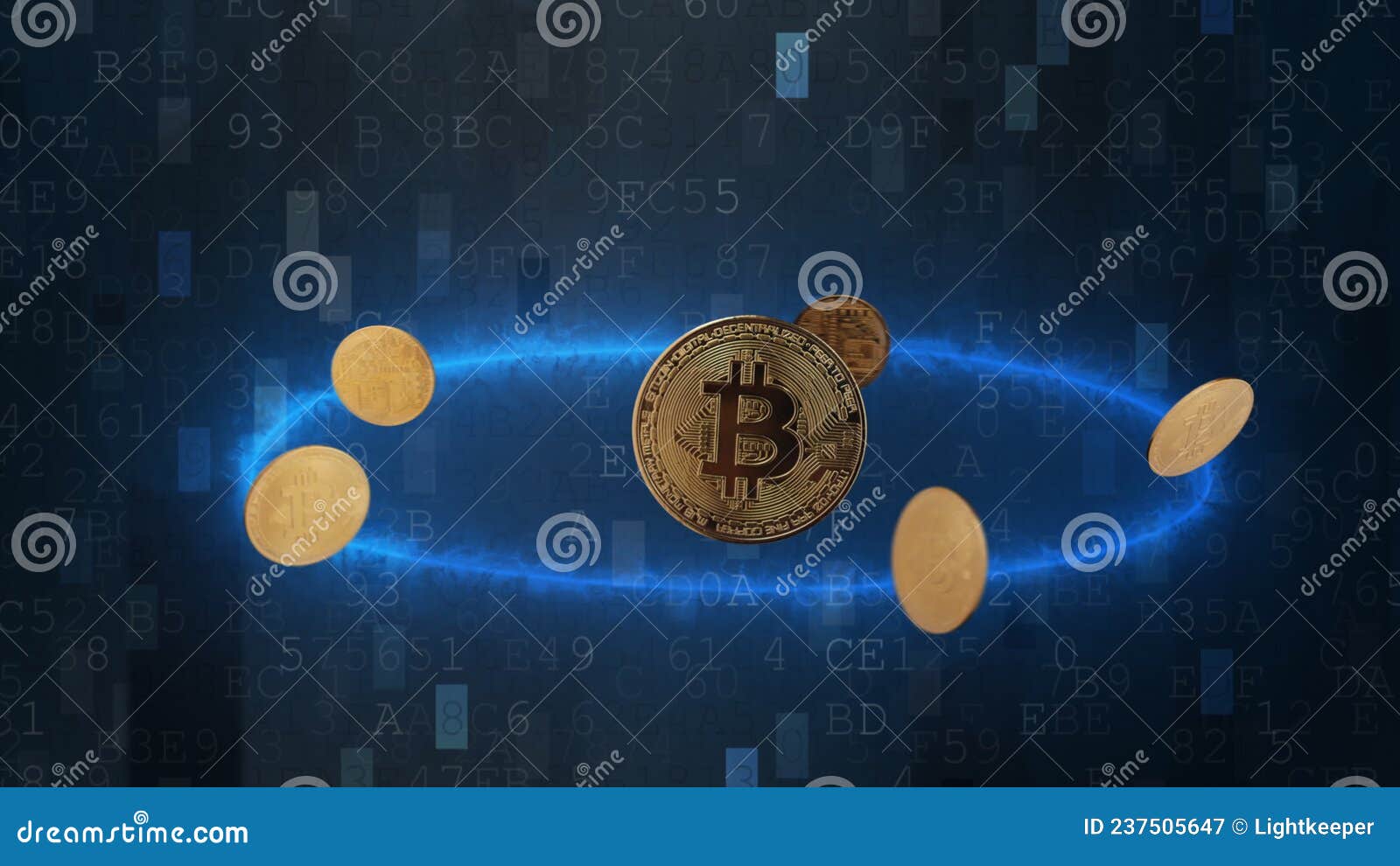 Bitcoin Universe Concept with Golden Coins Floating and Orbiting Stock ...