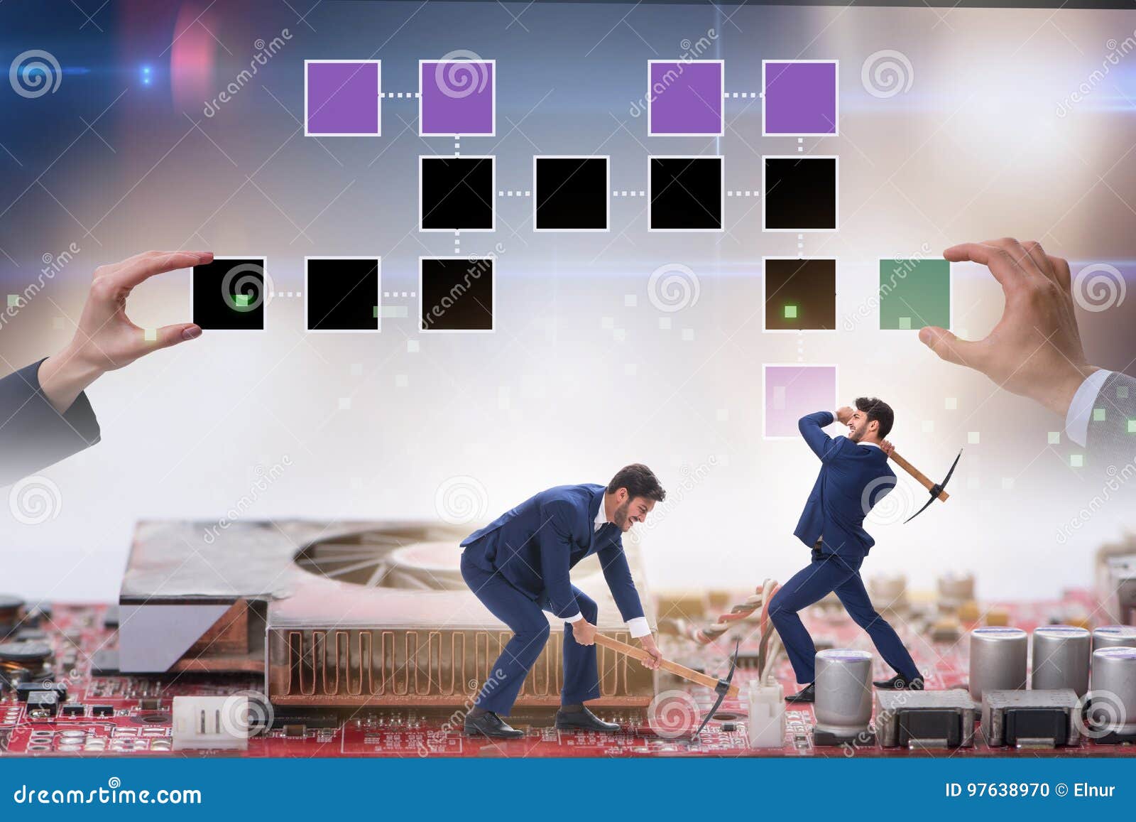 The Cryptocurrency Concept with Businessman Mining Money Stock Photo ...