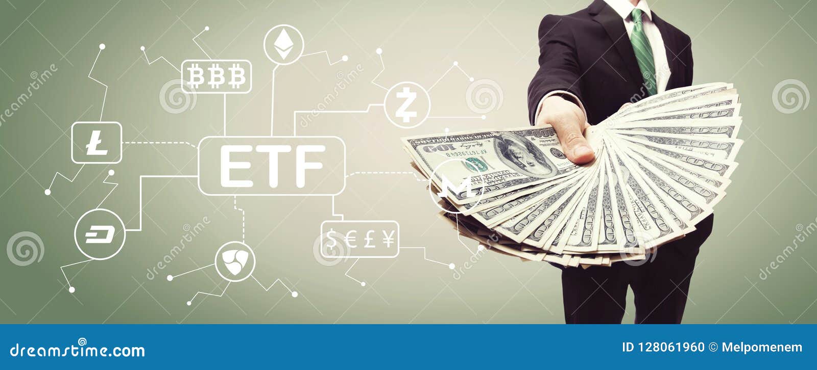 Cryptocurrency ETF Theme with Business Man with Cash Stock Photo ...