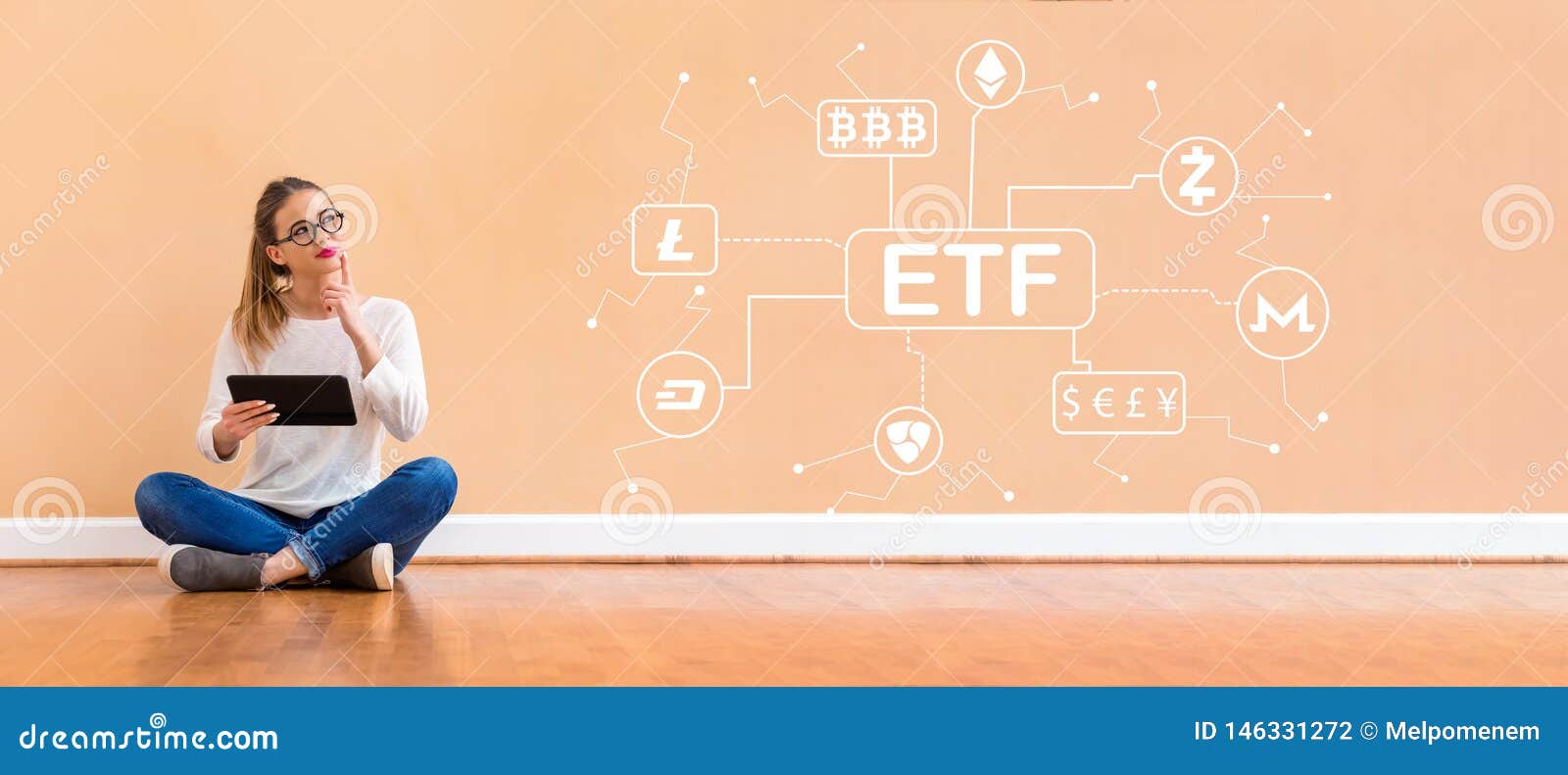 Cryptocurrency ETF Theme with Woman Using a Tablet Stock Photo - Image ...
