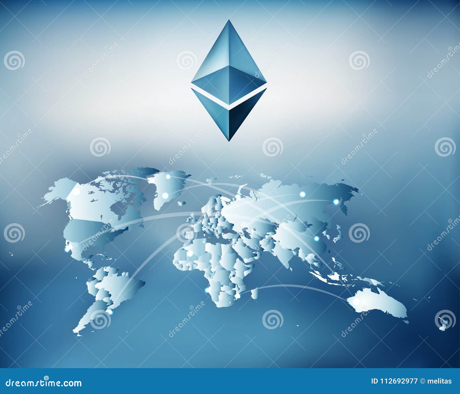 Cryptocurrency Ethereum and Blockchain Technology with World Map and ...