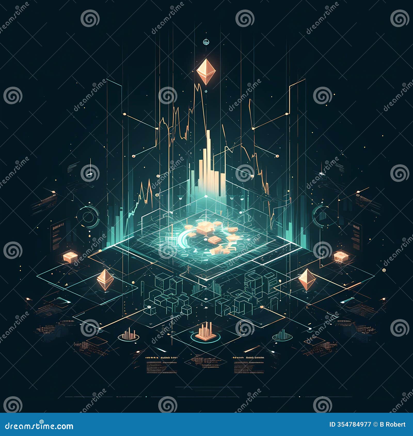 Cryptocurrency Graph Analysis - Stylized Stock Illustration ...