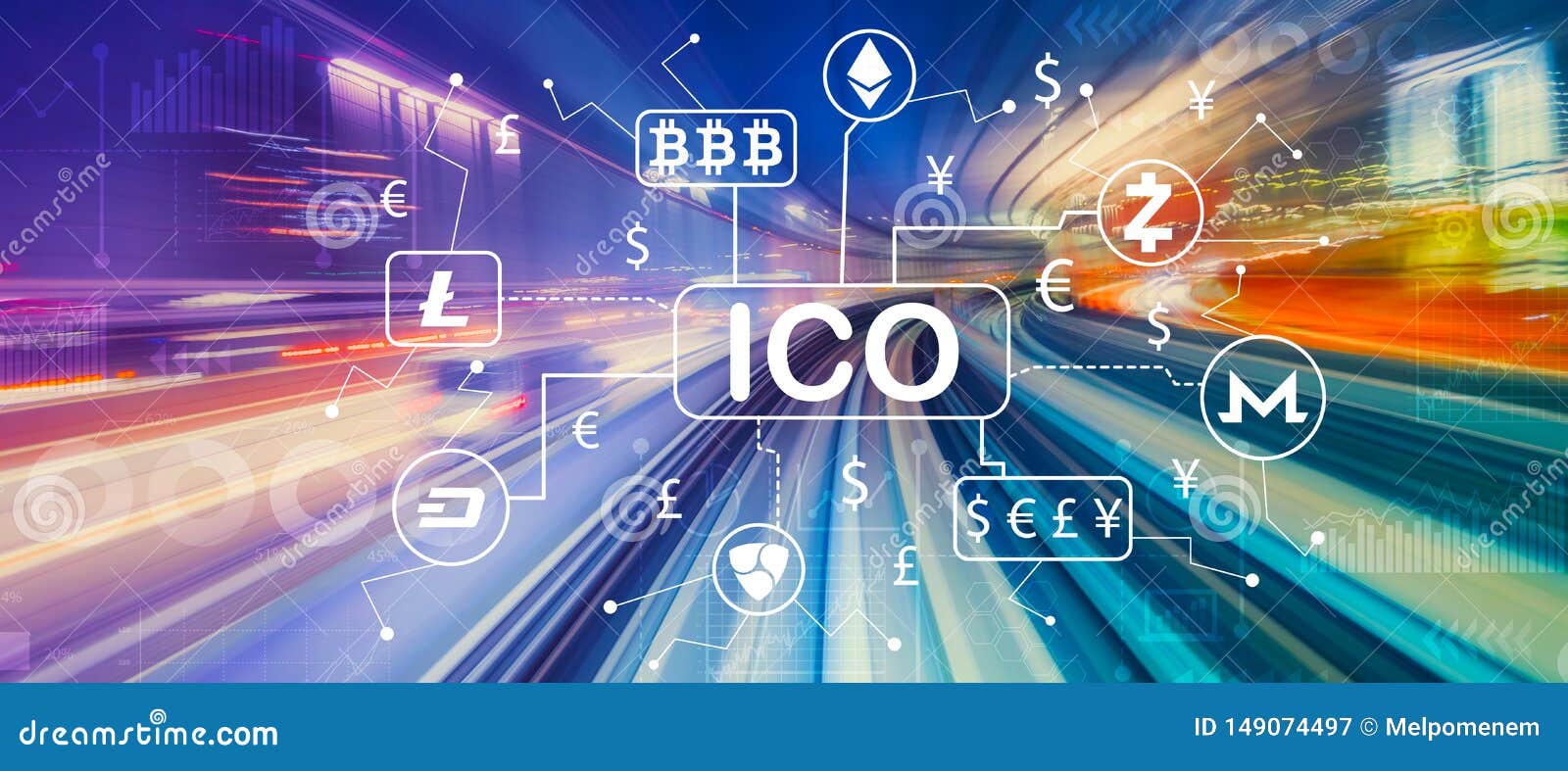 Cryptocurrency ICO Theme with High Speed Motion Blur Stock Illustration ...