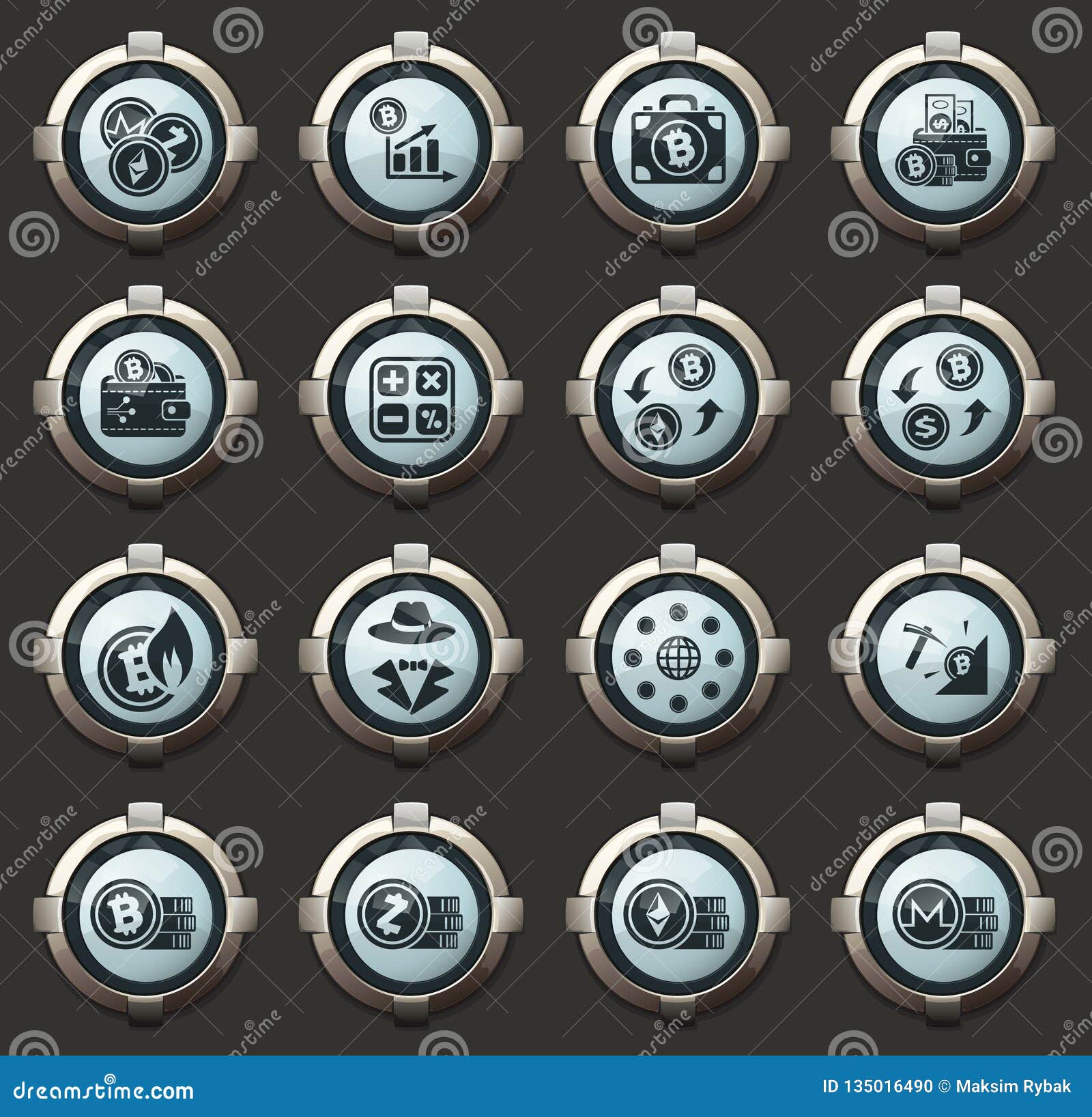 Cryptocurrency icon set stock illustration. Illustration of blockchain ...