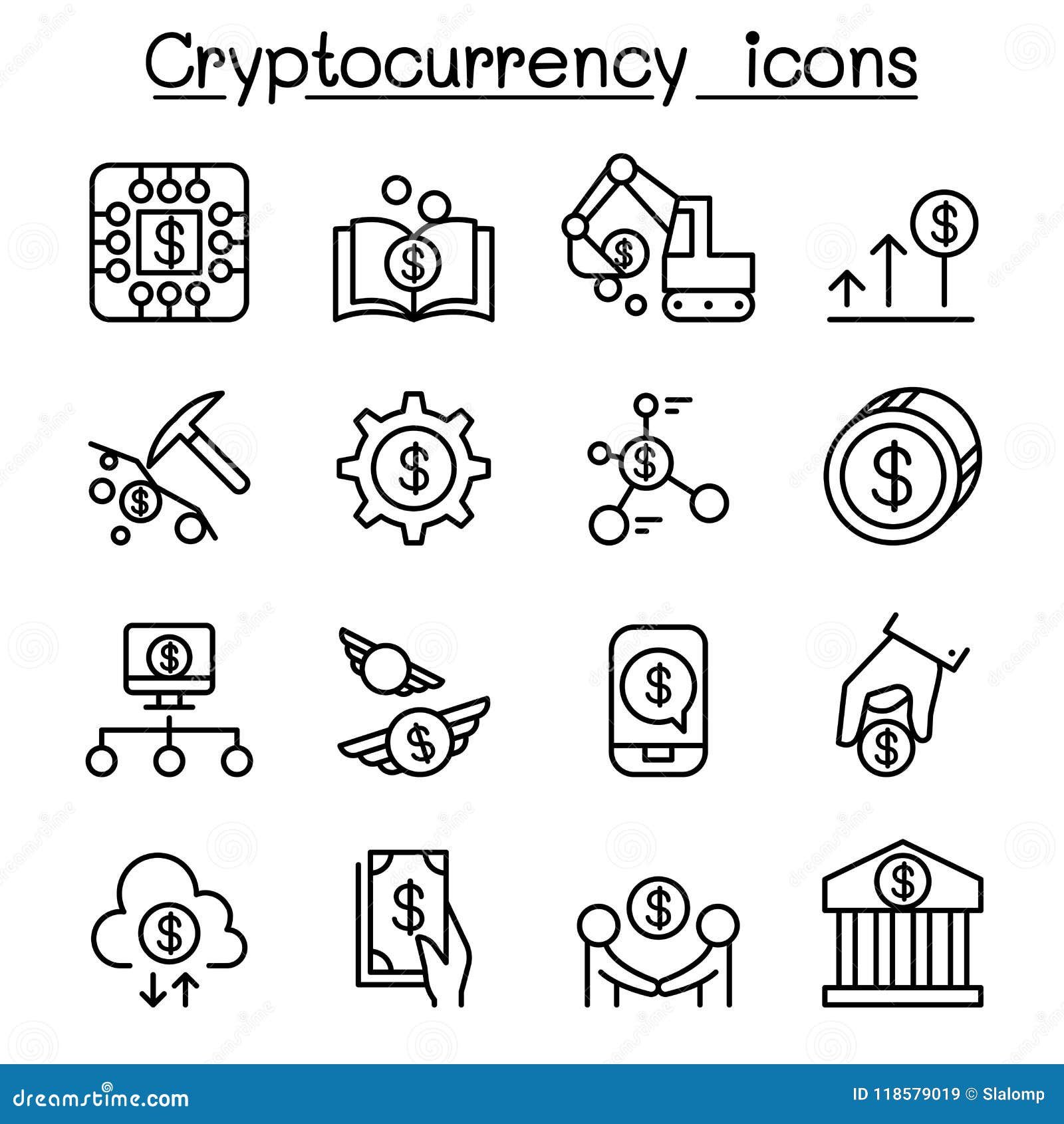 Cryptocurrency Icon Set In Thin Line Style Stock Vector Illustration